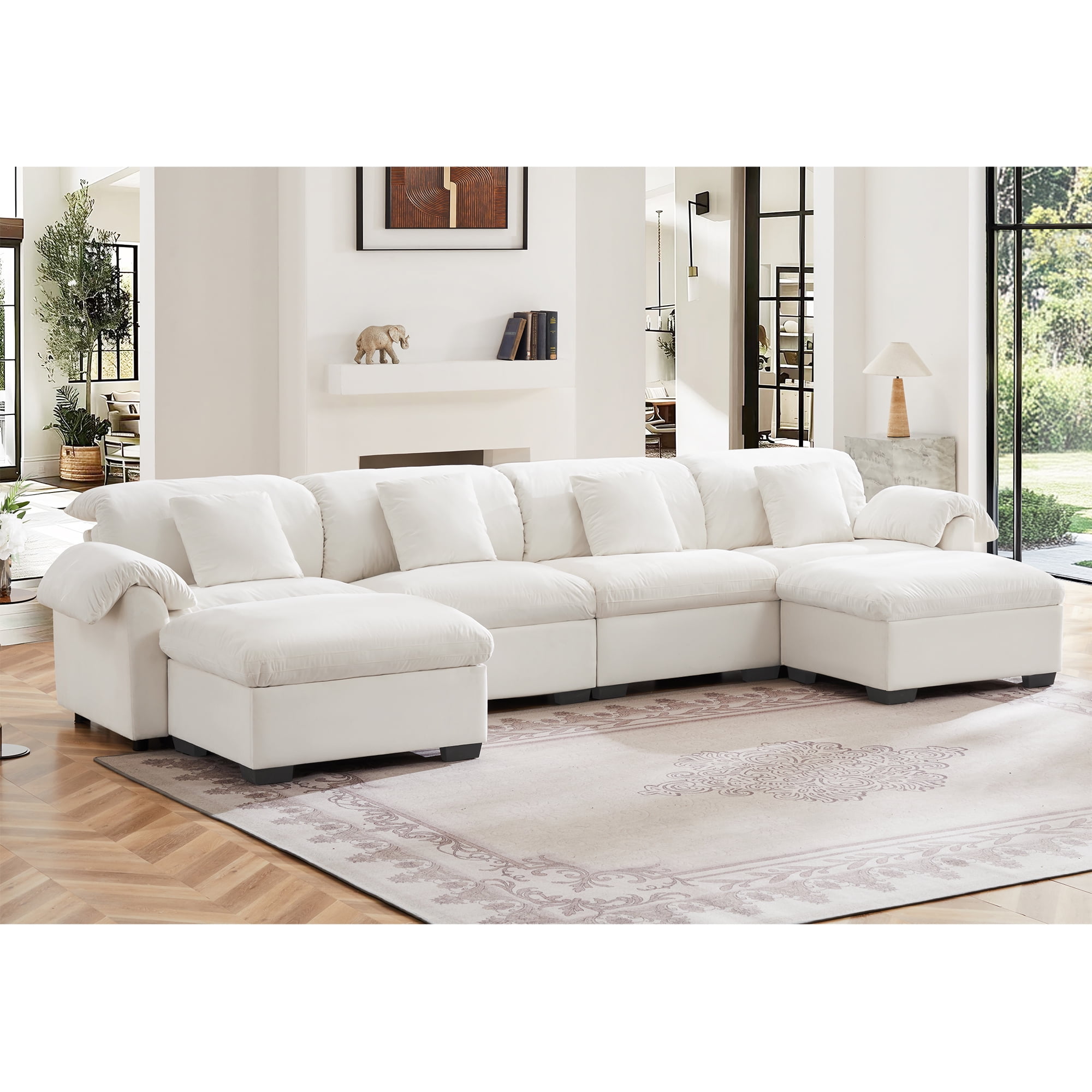 Gewnee Modern 4 Seaters 154.7"Deep Seat Comfy Velvet Oversize Sofa ...