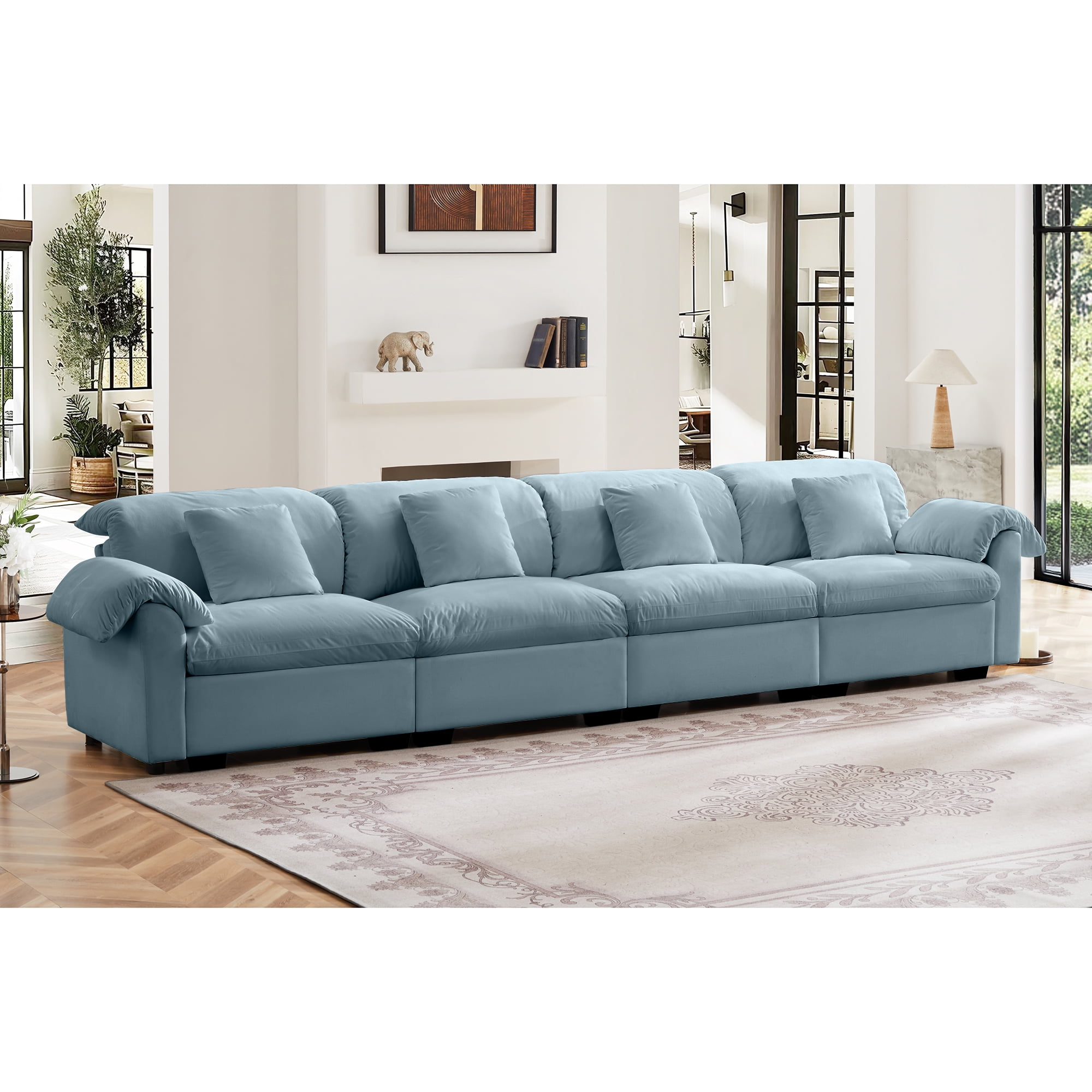 Gewnee Modern 4 Seaters 154.7"Deep Seat Comfy Velvet Oversize Sofa ...