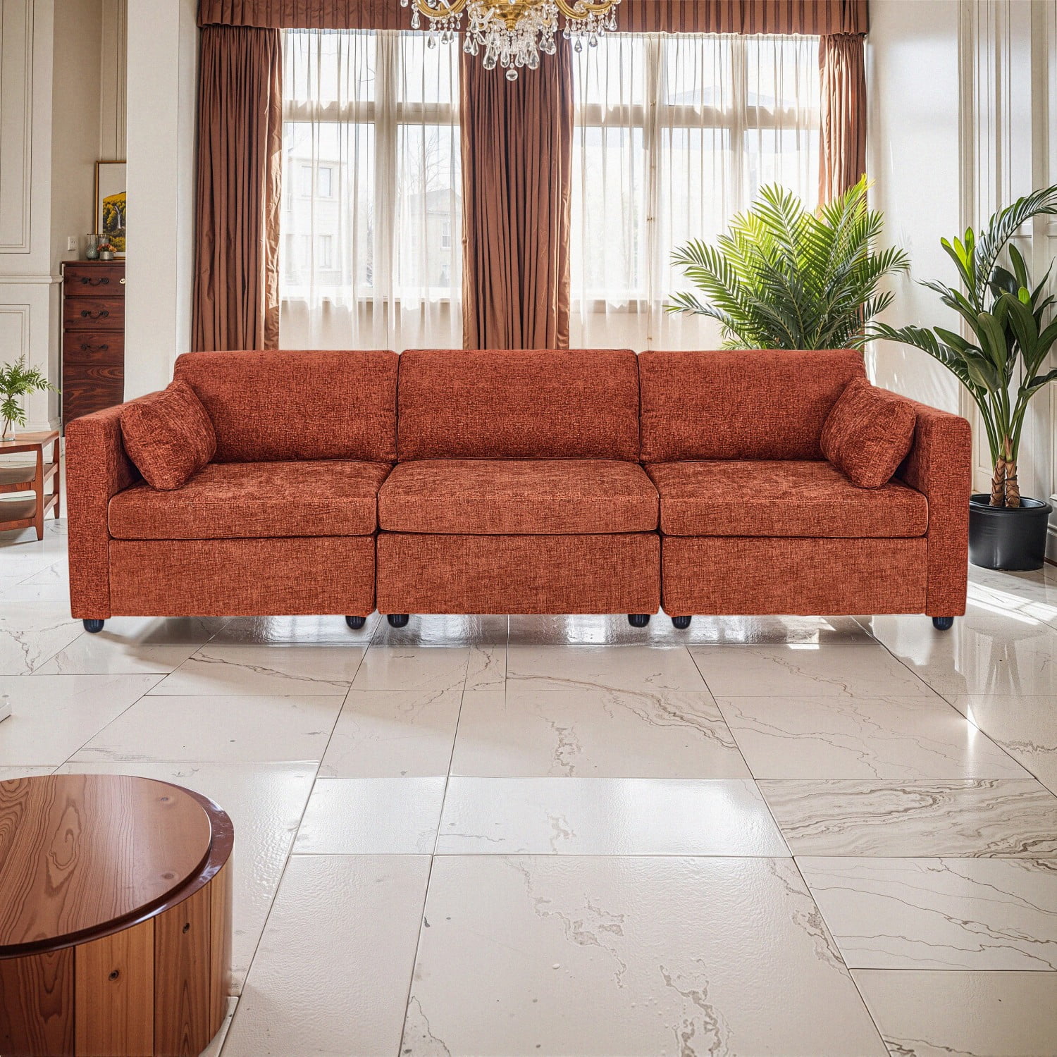 Gewnee Modern Chenille Fabric Sectional Sofa Larget 3 Stears Modular ...