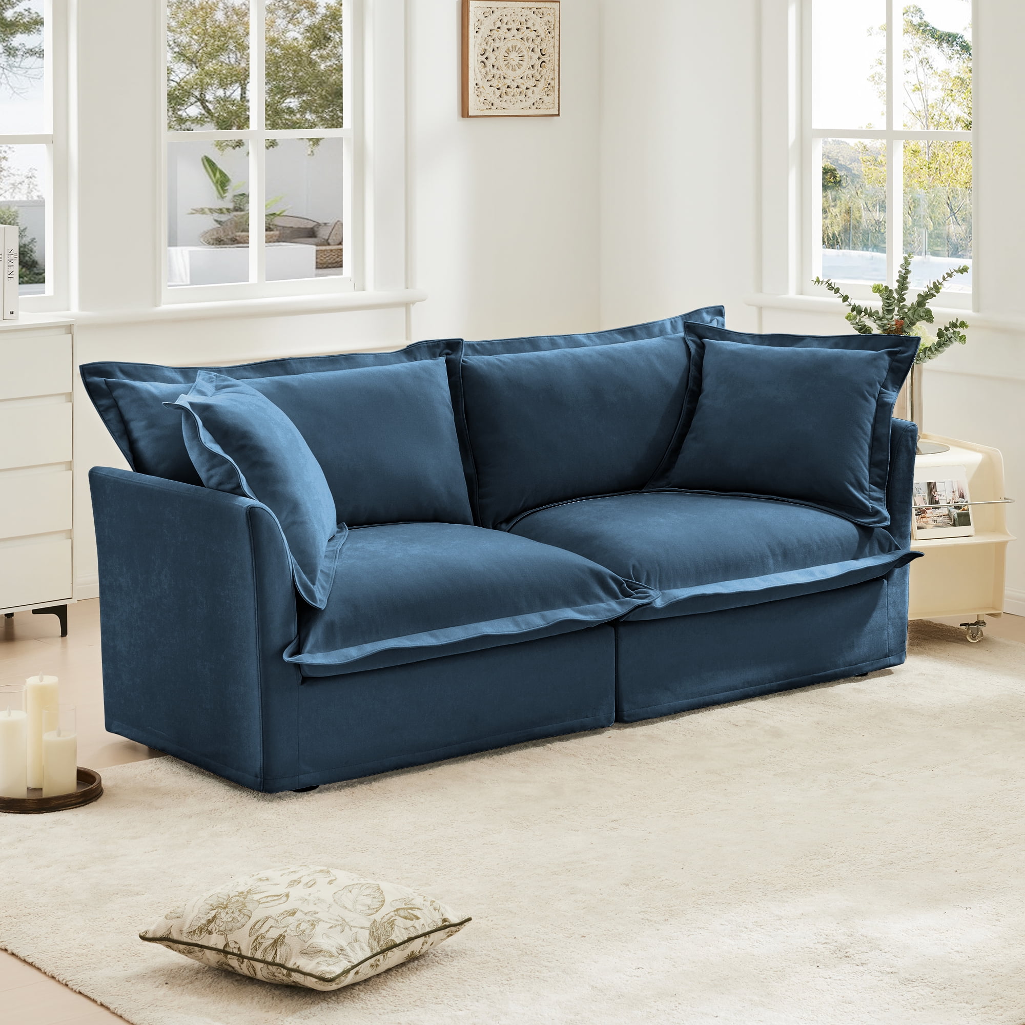 Gewnee Modern Slipcovered Plain Chenille Deep Seat 2-Seat Sofa Couches ...
