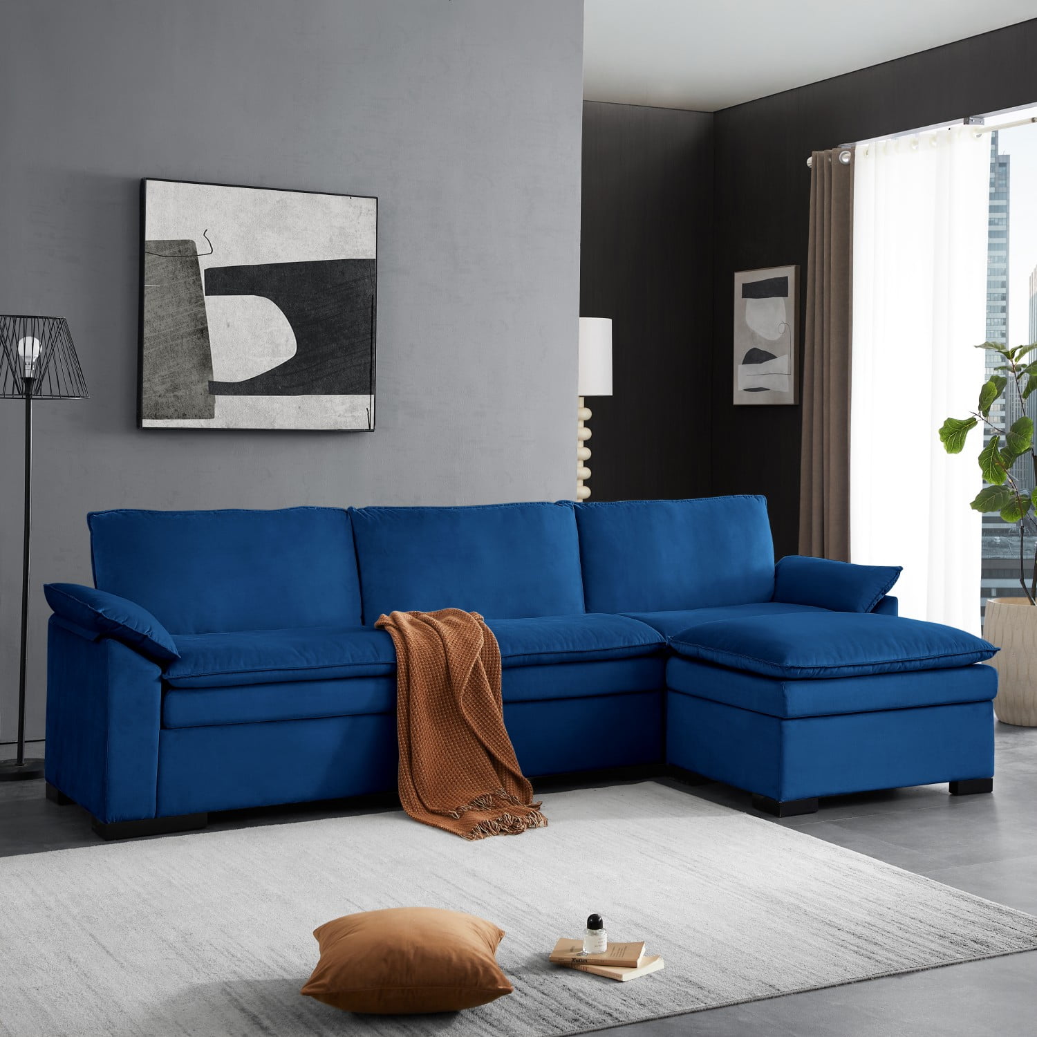 Gewnee Modular Sectional Sofa with Movable Ottoman,4 Seater L Shaped ...