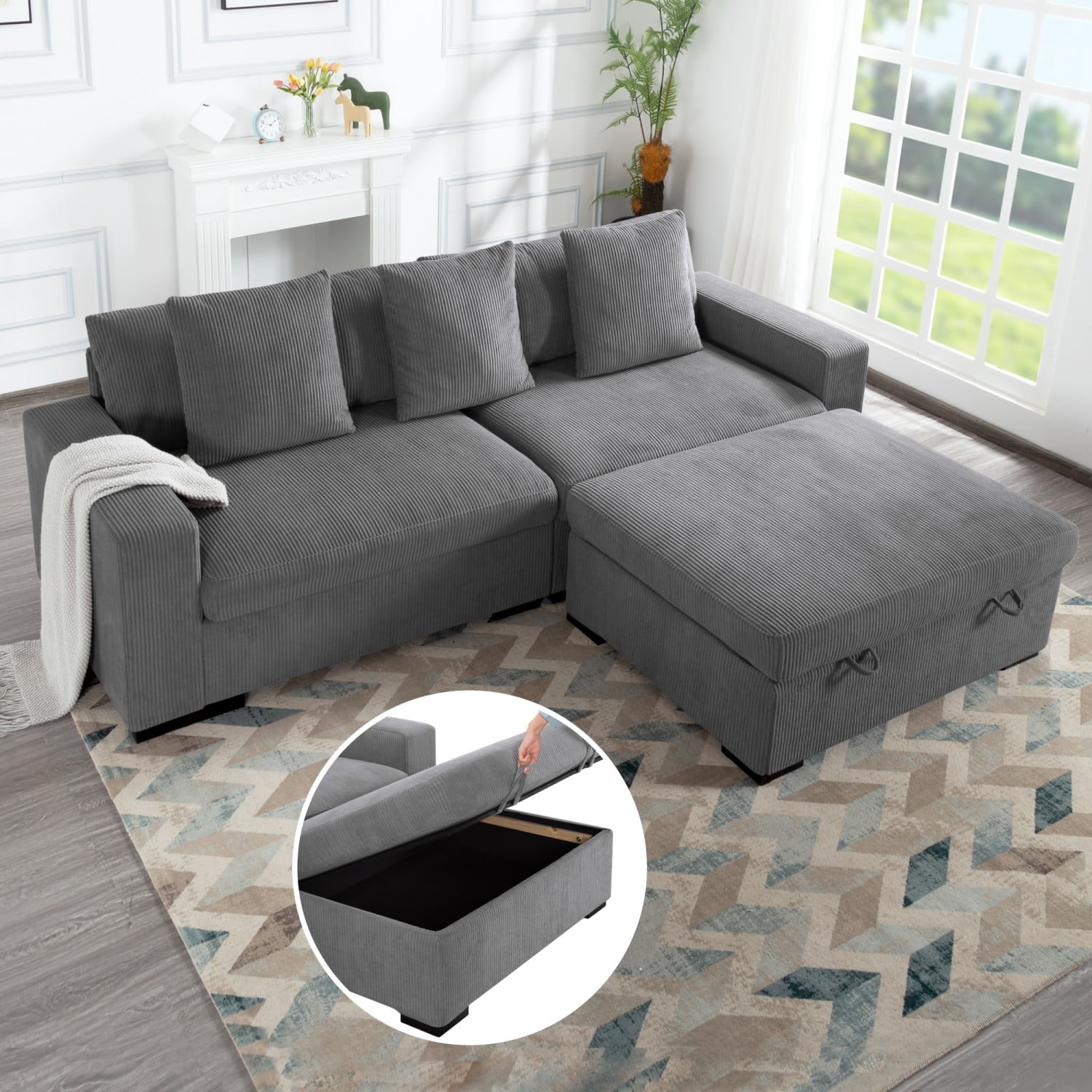Gewnee 103.5” Modular Deep Seat Sectional Sofa with Movable Ottomans 3 ...