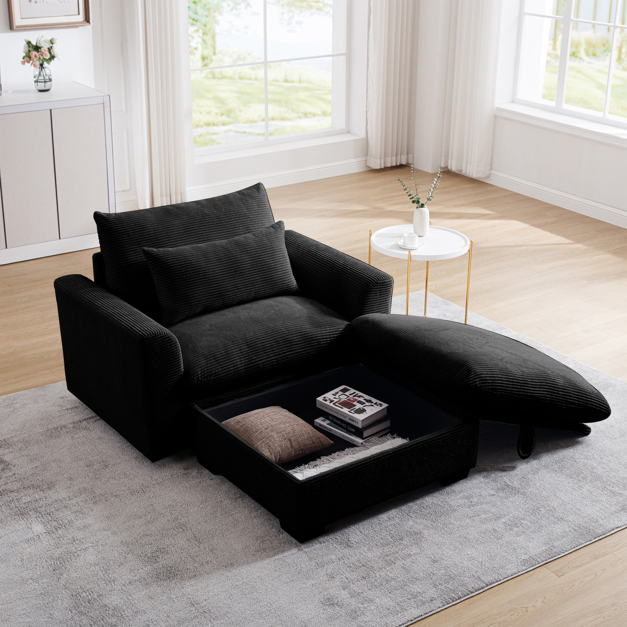 Gewnee Oversized Stripped Deep Seat 51"Corduroy Modular Sectional ...
