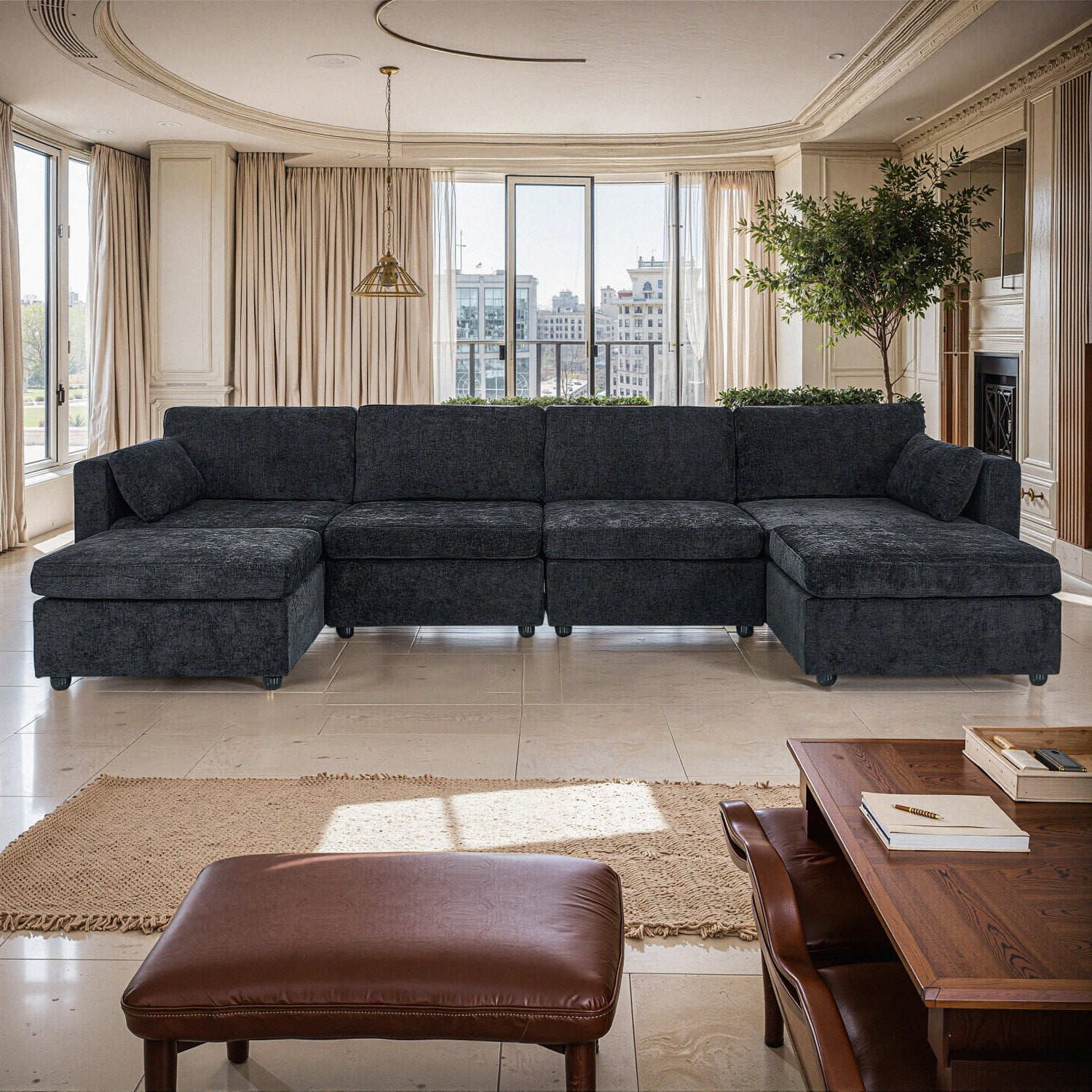 Gewnee Oversized U Shaped Convertible Upholstery Sofa Couch, 4 Seats Sectional Modular Cloud ...