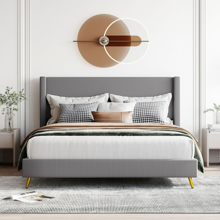 Upholstered bed with metal legs store