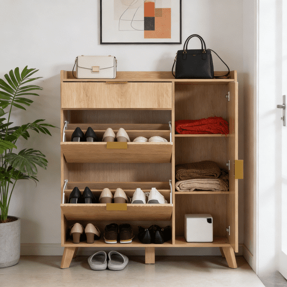 Gewnee Shoe Storage Cabinet with 2 Flip-Down Drawers,Side Cabinet ...