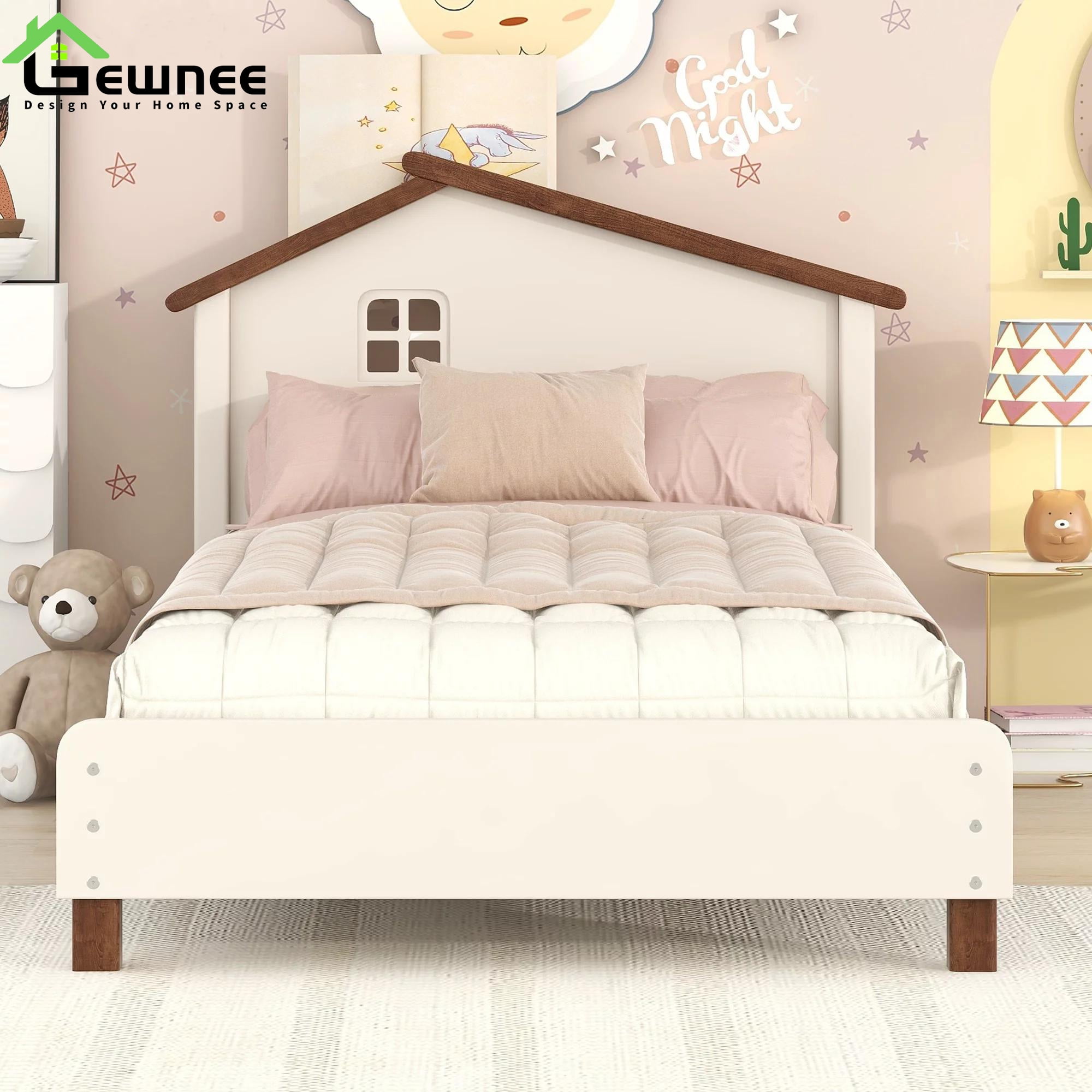 Gewnee Twin Size Kids Platform Bed, Platform Bed Frame with House ...