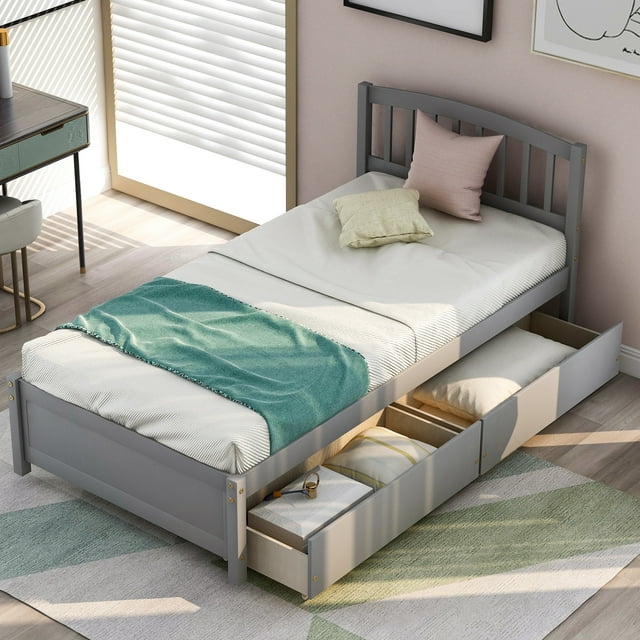 Gewnee Twin Size Platform Bed with Drawers,Wood Platform Bed Frame with ...