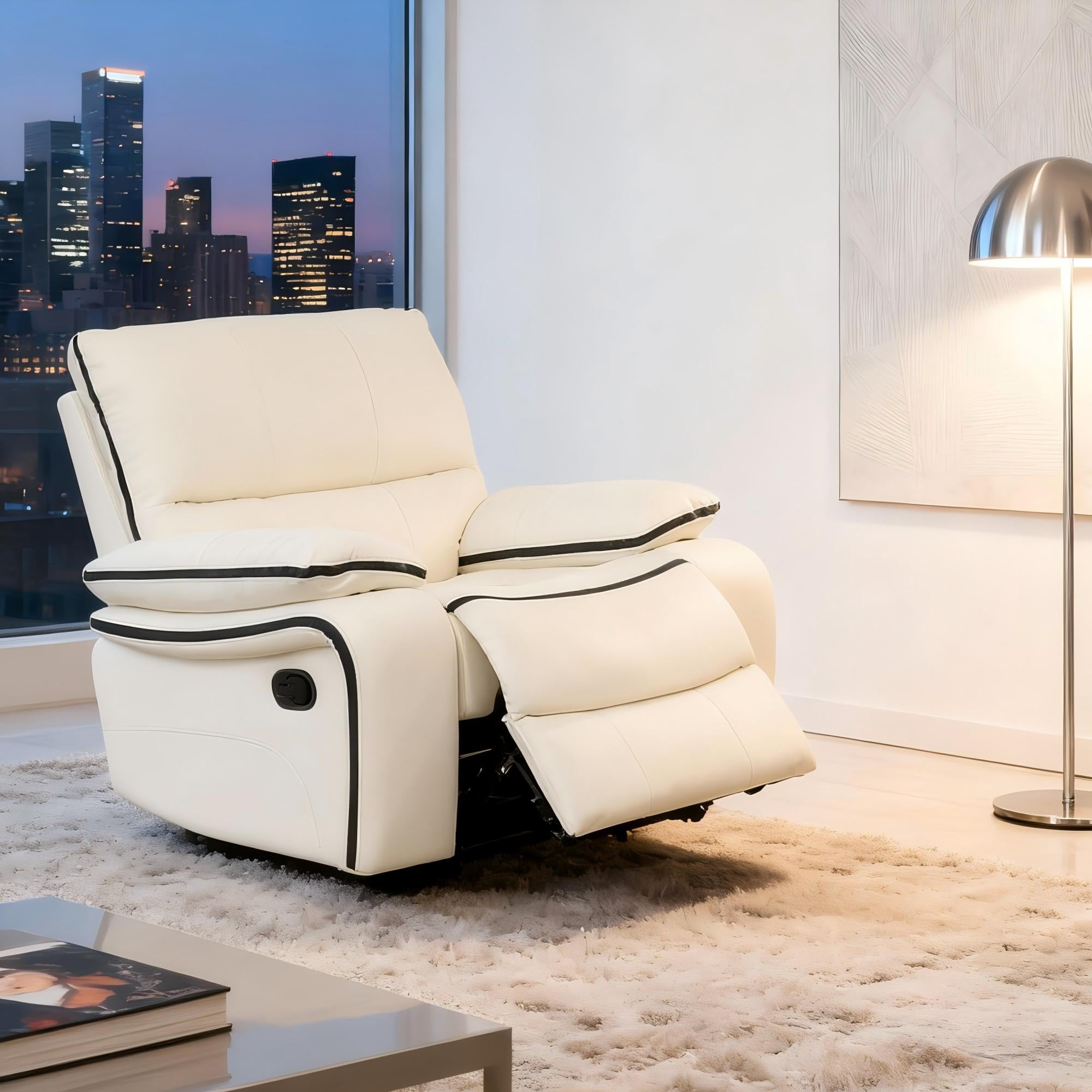 Gewnee White Smart Sofa, Air Leather & Solid Wood Frame, Adjustable ...