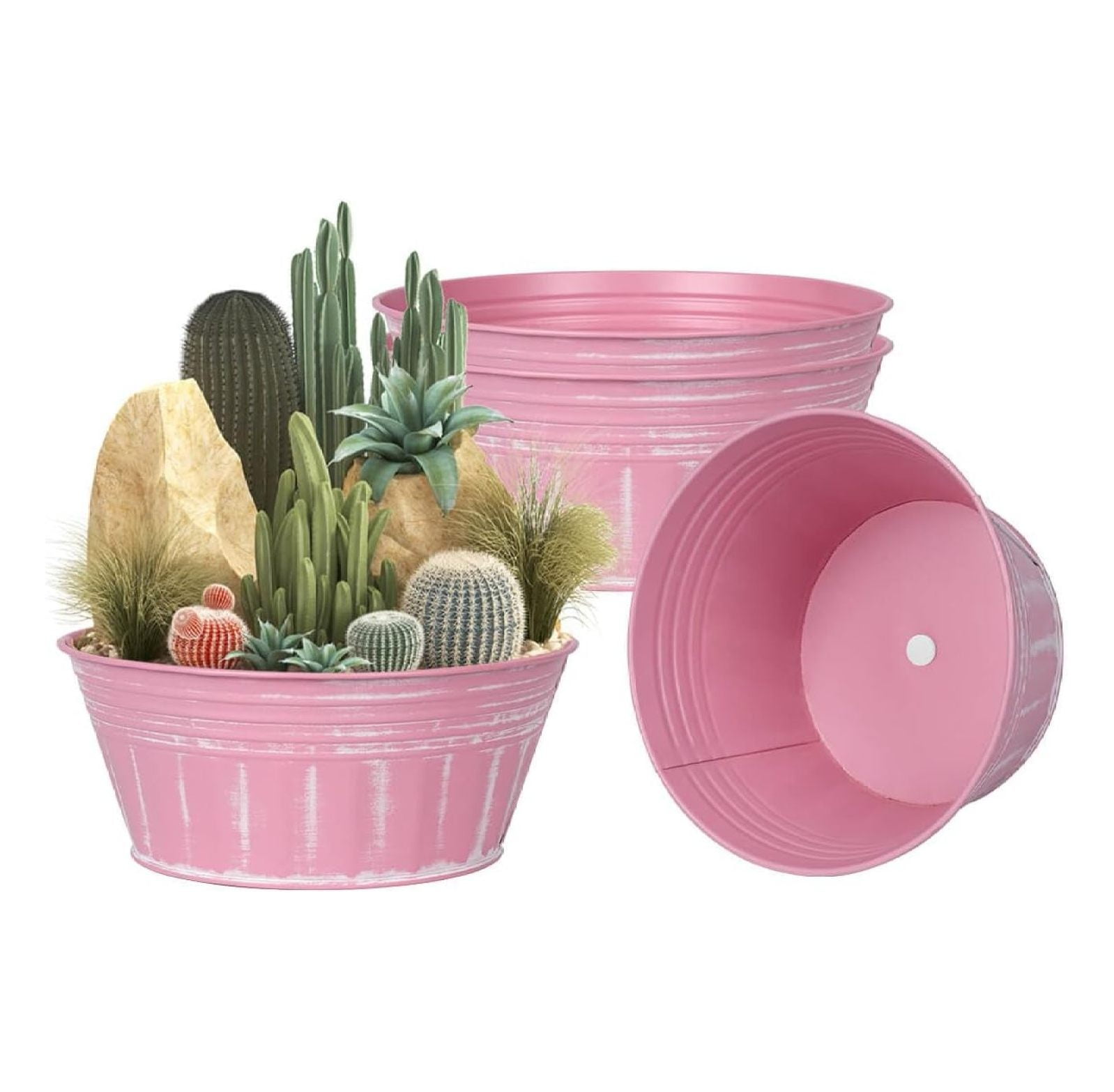 Gexandy 10 Inch Metal Rustic Plant Pots - 4Pcs Shallow Galvanized ...