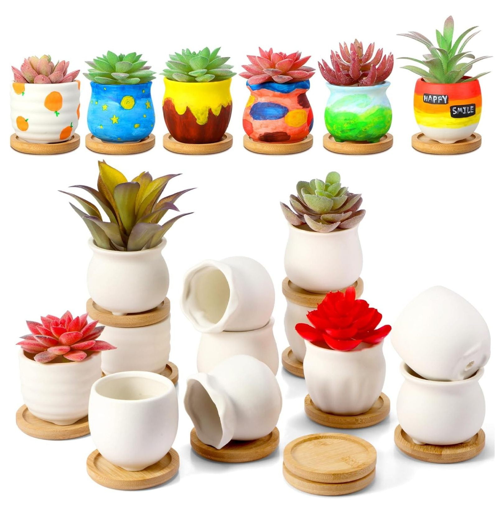Gexandy 24 Pcs 2.5 Inch DIY Ceramic Succulent Pots Figurines Paint ...