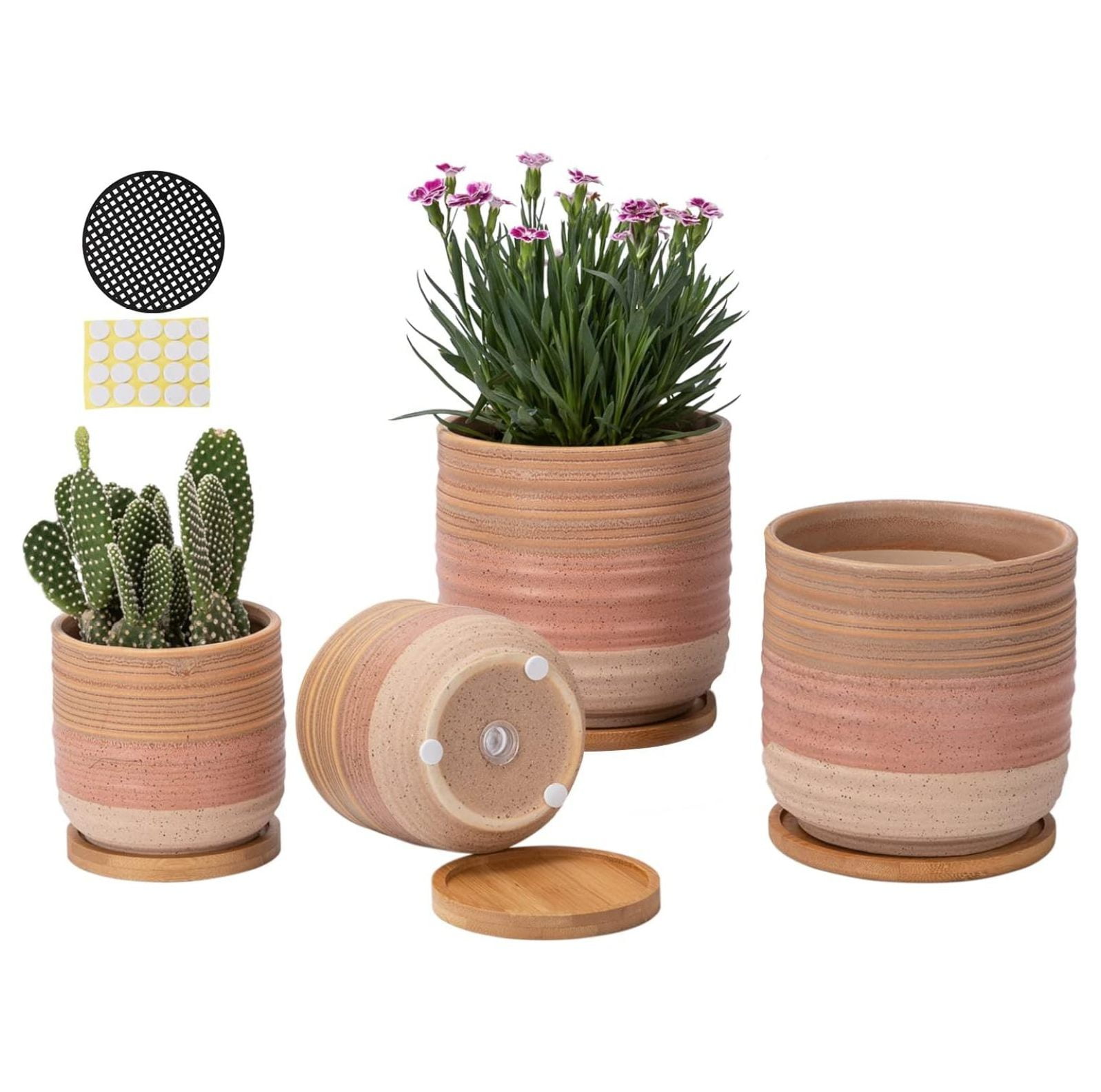 Gexandy 5.25 Inch + 4 Inch Gradient Colors Ceramic Rustic Plant Pots ...