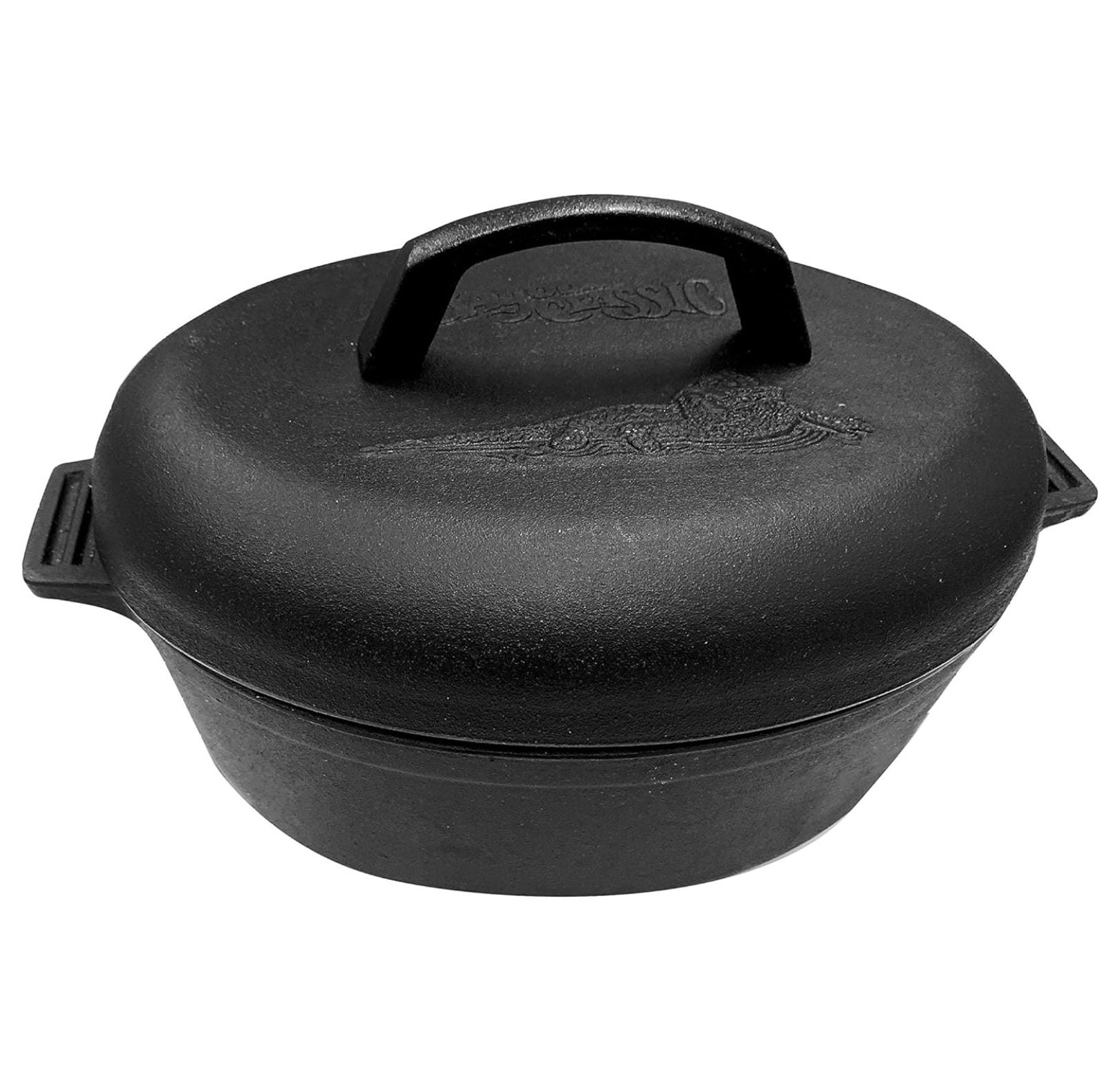 Gexandy 6-qt Pre-Seasoned Cast Iron Oval Roaster with Cast Iron Lid ...