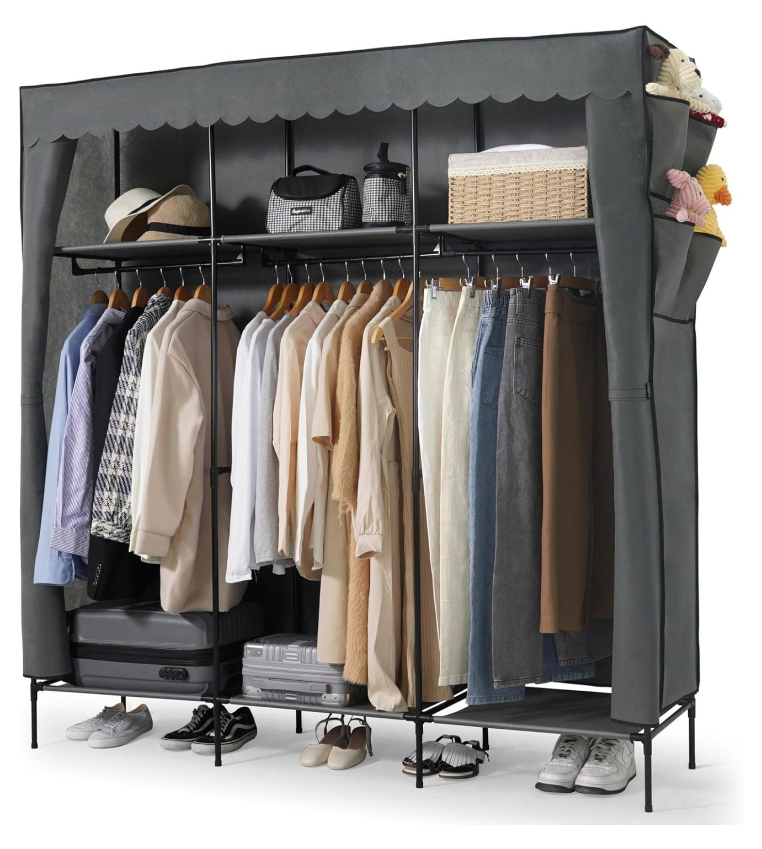 Gexandy 67-Inch Clothing Rack with Cover, Portable Closet Wardrobe ...