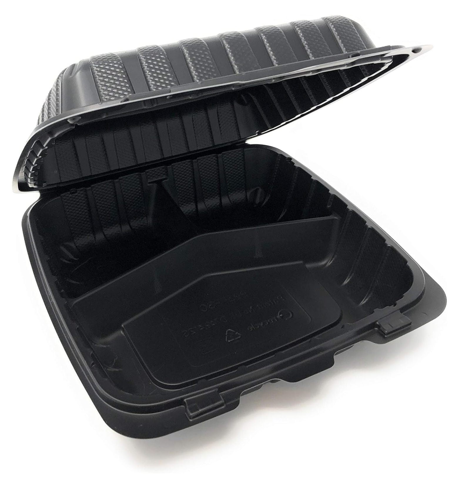 Gexandy 9" x 9" Three Compartment Eco Friendly Black Hinged Food ...