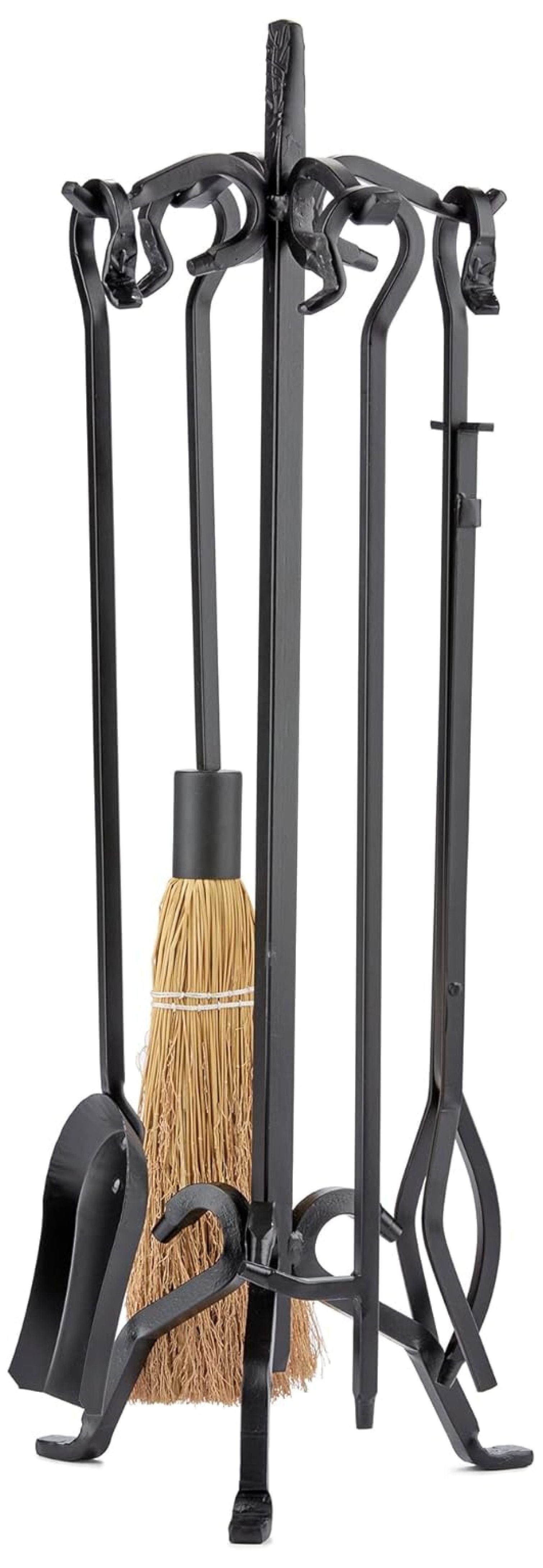 Gexandy, F-1267, 5-Piece Heavy Weight Black Wrought Iron Fireplace ...