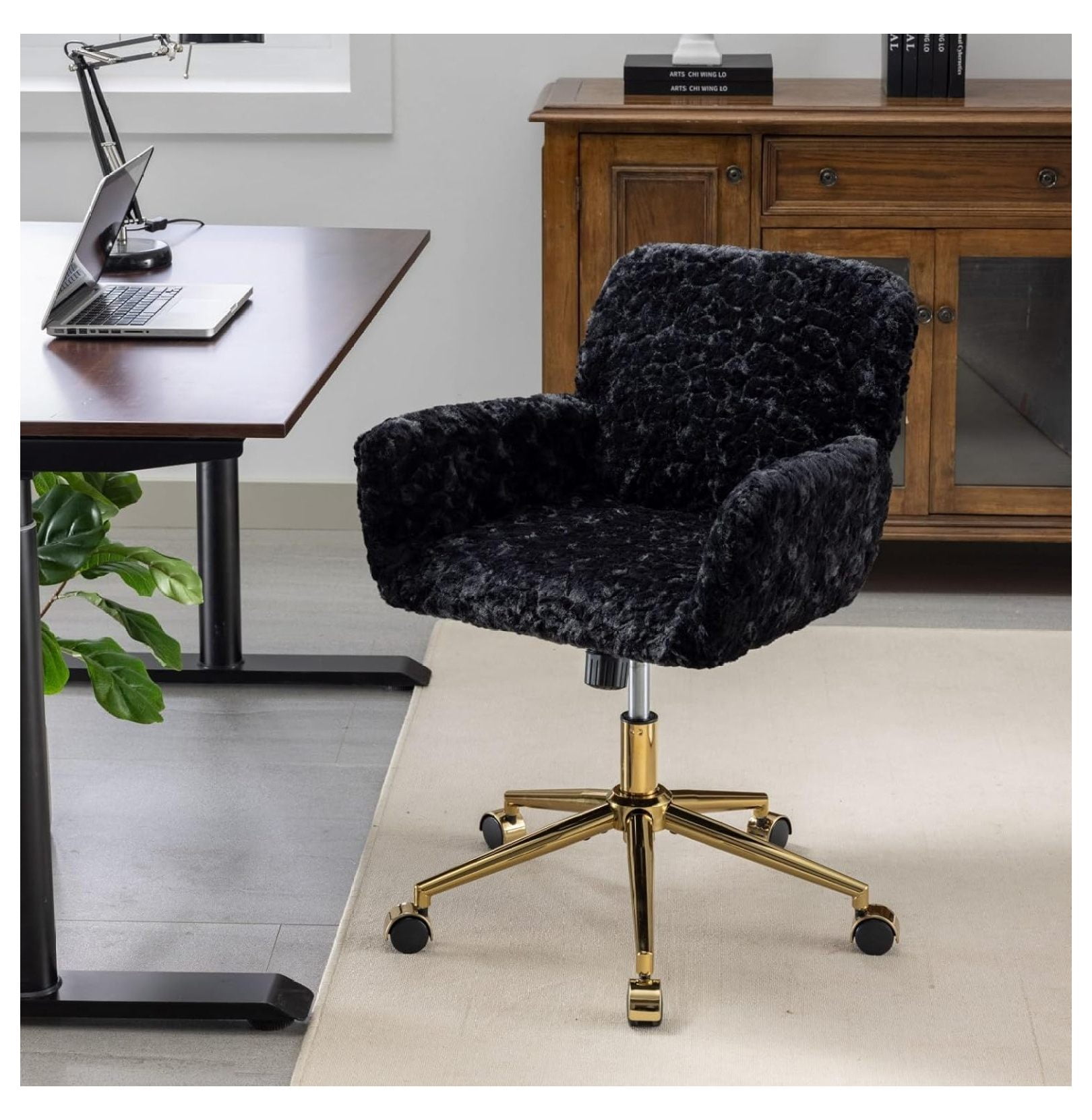 Gexandy Fluffy Desk Chair Faux Fur Vanity Chair Adjustable Swivel ...