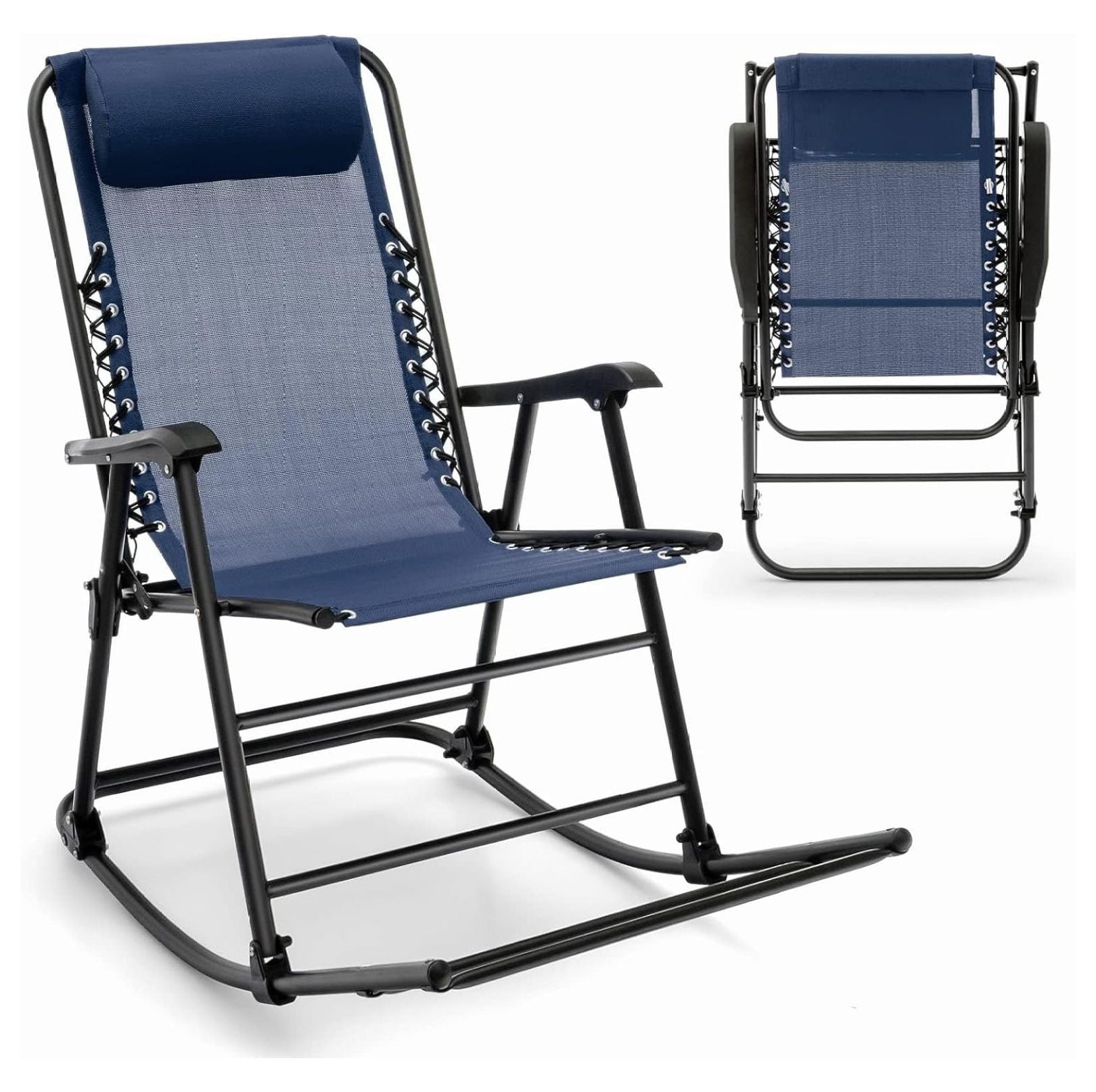 Gexandy Foldable Rocking Chair Lounge Rocker with Headrest, Outdoor ...