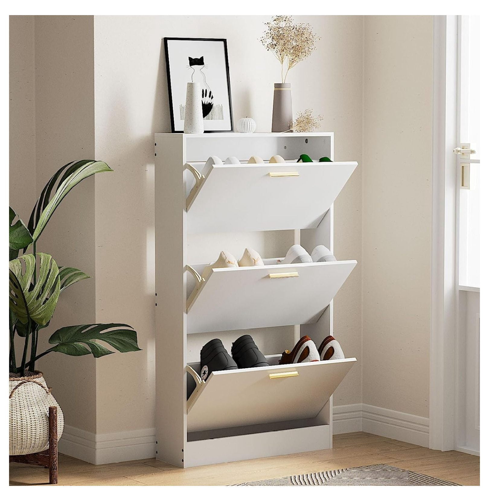 Gexandy Hidden Shoe Cabinet for Entryway, Narrow Slim Shoe Storage ...