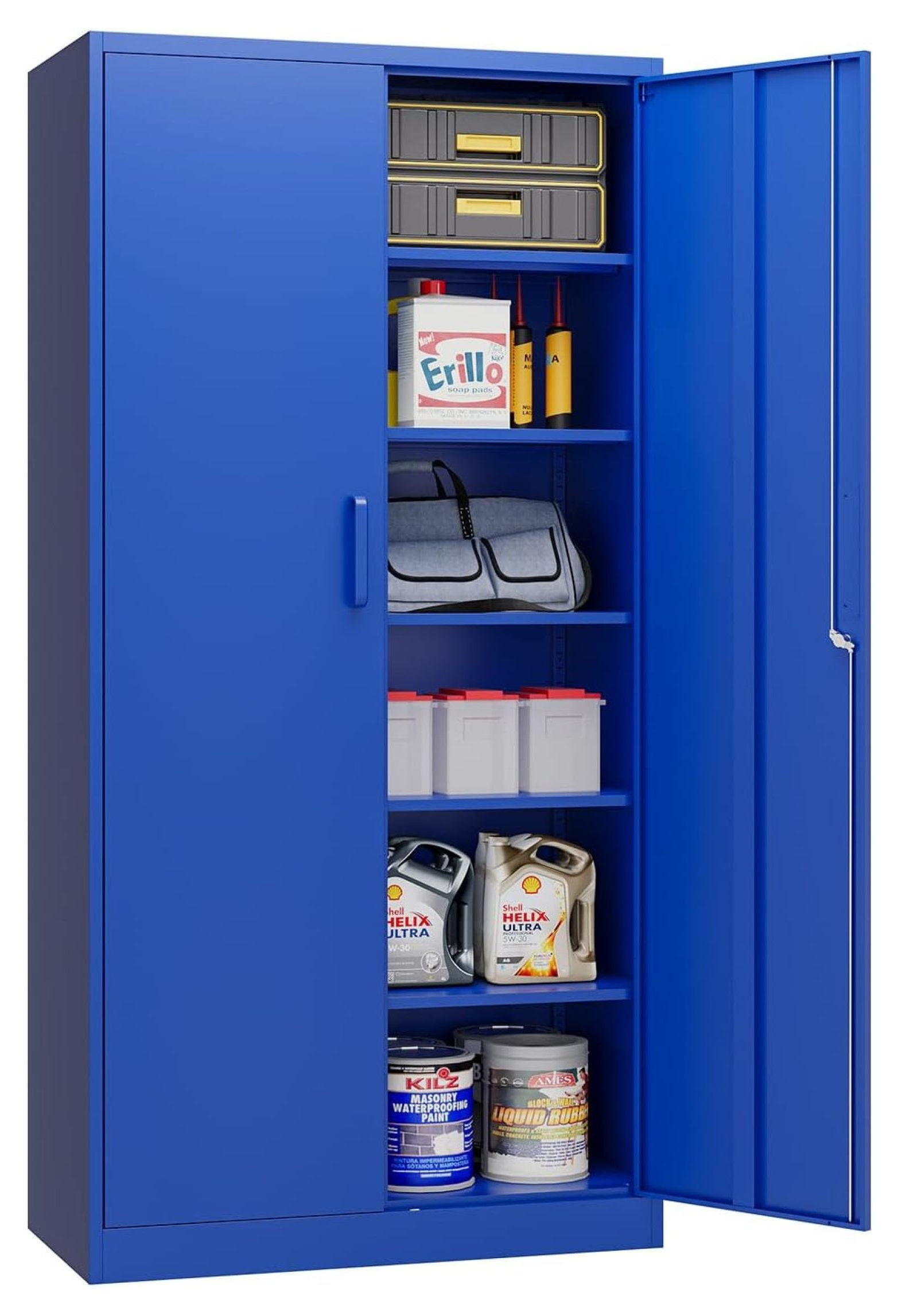Gexandy Metal Storage Cabinet with Locking Doors, 72'' Tall Blue Steel ...