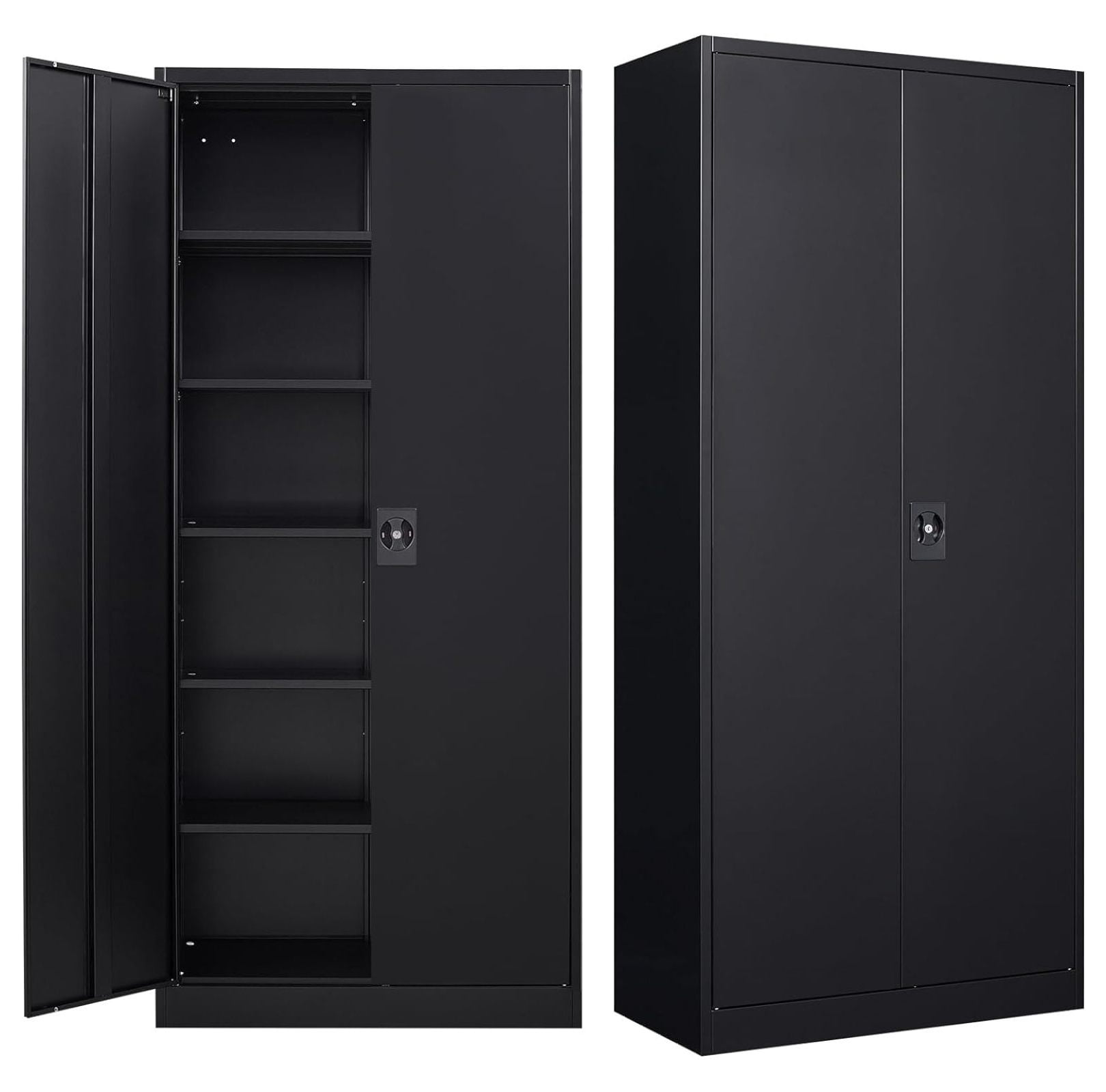 Gexandy Metal Storage Cabinet with 2 Doors and 5 Shelves, Tall Steel ...