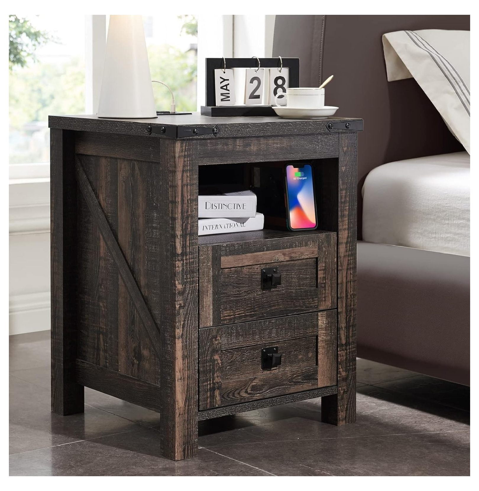 Gexandy Nightstand with Charging Station, End Table, Side Table with 2 ...