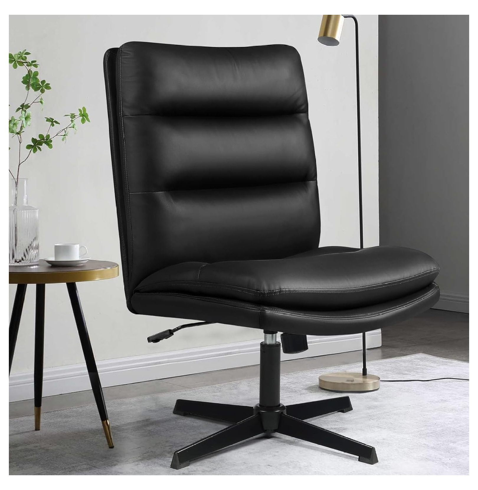 Gexandy PU-Padded Armless Office Desk Chairs No Wheels, High-Back Wide ...