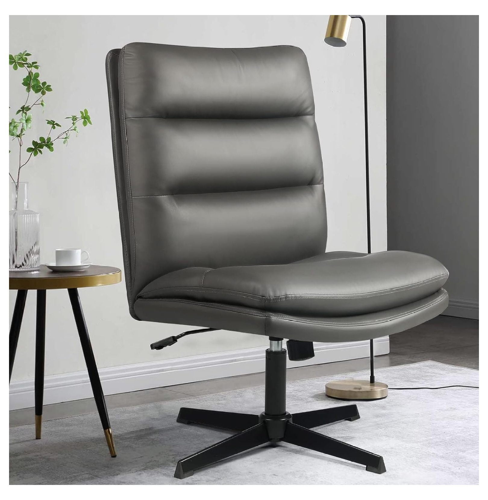 Gexandy PU-Padded Armless Office Desk Chairs No Wheels, High-Back Wide ...