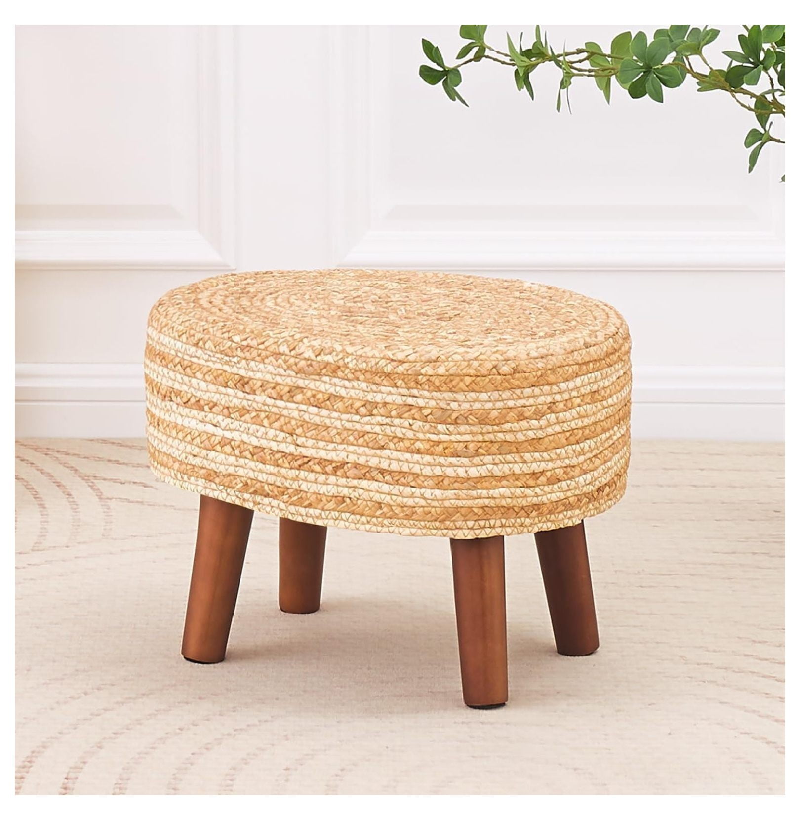 Gexandy Pouf Ottoman Natural Water Hyacinth Footrest Pouffe Hand Weave ...