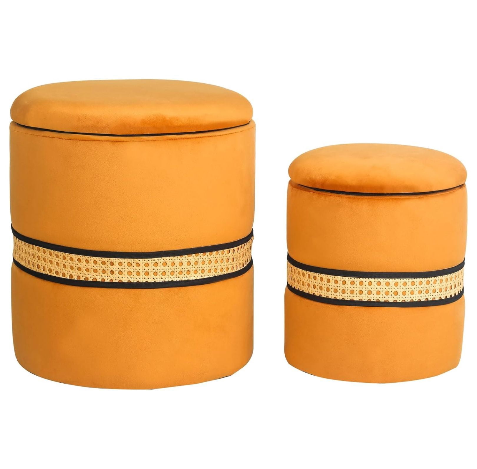 Gexandy Round Velvet Storage Ottoman Set of 2 - Upholstered Nesting ...