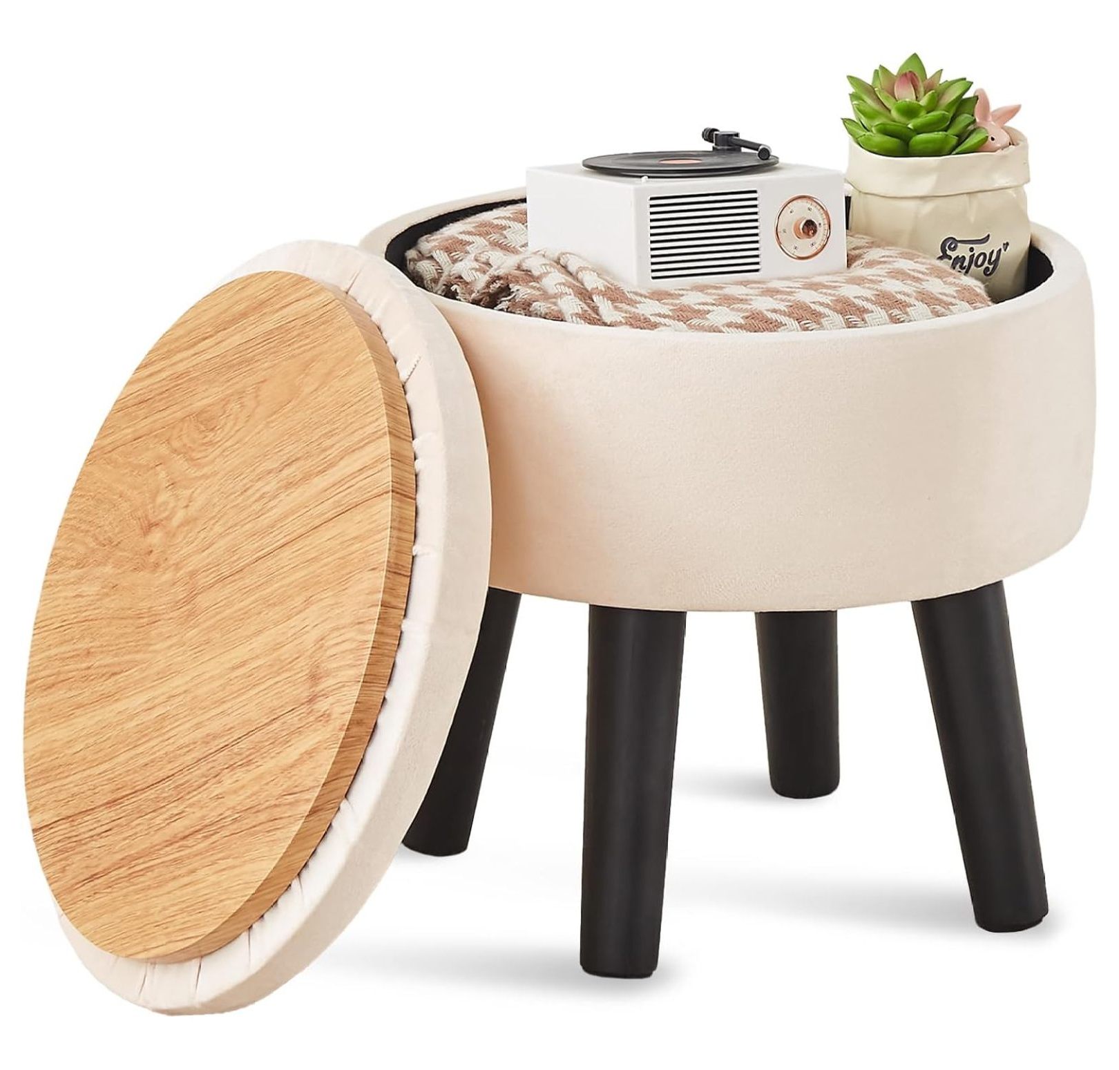 Gexandy Storage Ottoman Footstool Round Footrest with Removable Lid ...