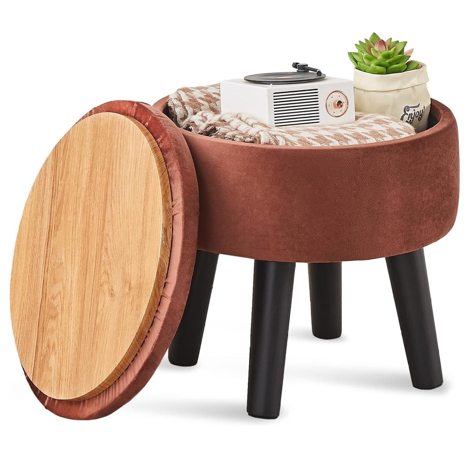 Gexandy Storage Ottoman Footstool Round Footrest with Removable Lid ...