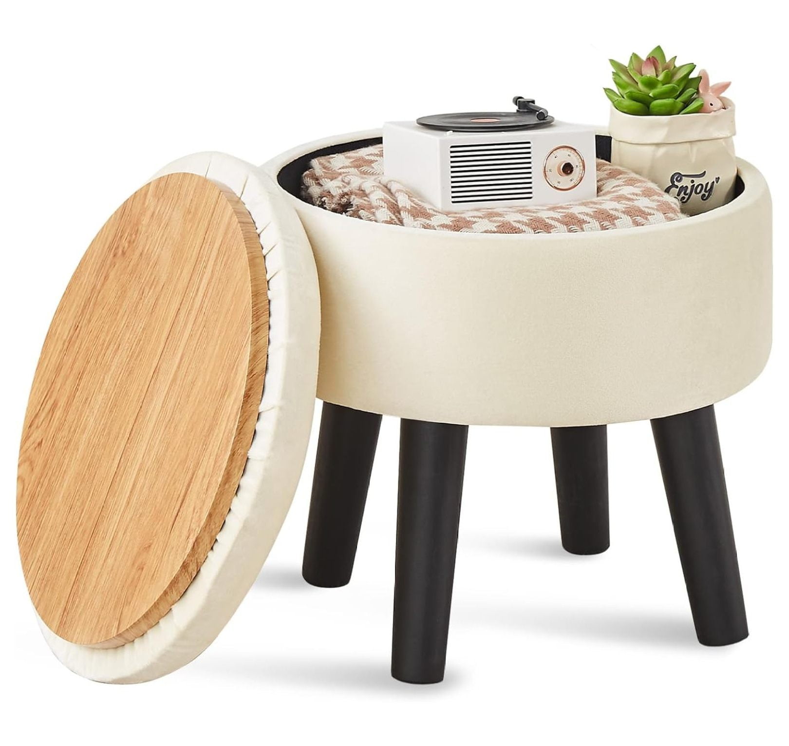 Gexandy Storage Ottoman Footstool Round Footrest with Removable Lid ...