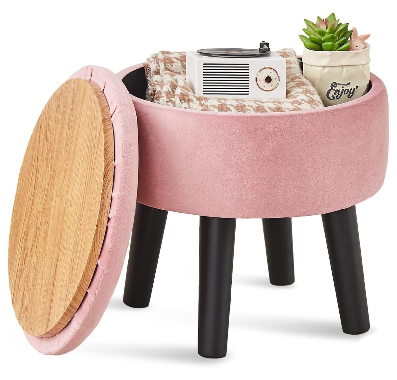 Gexandy Storage Ottoman Footstool Round Footrest Soft Padded Foot Stool ...