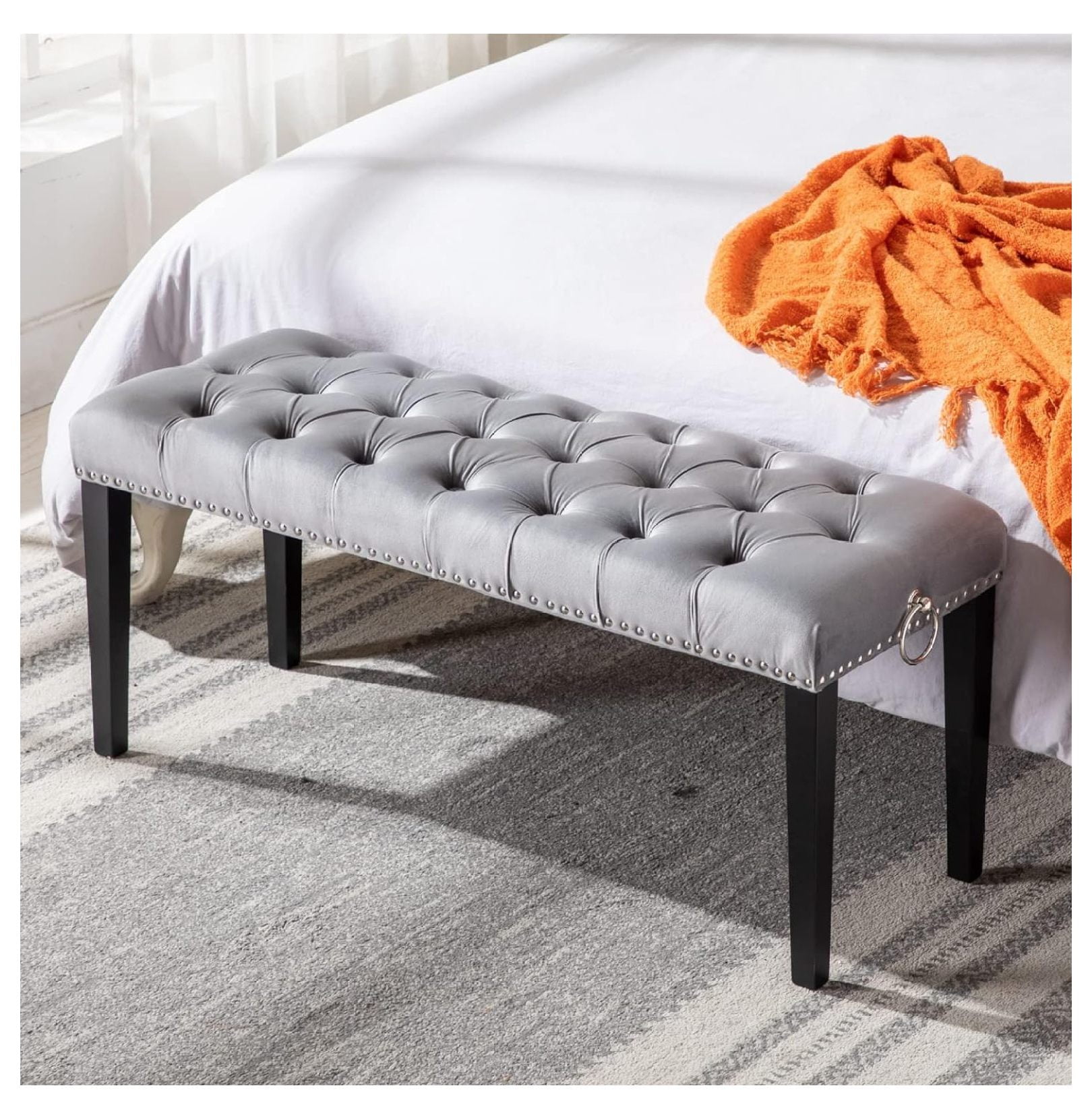 Gexandy Velvet Upholstered Entryway Bench, Modern Button Tufted Bed of ...