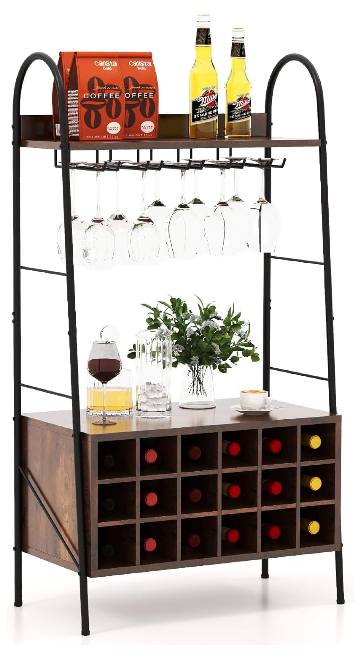 Gexandy Wine Rack Freestanding Floor, Industrial Wine Bar Rack with ...