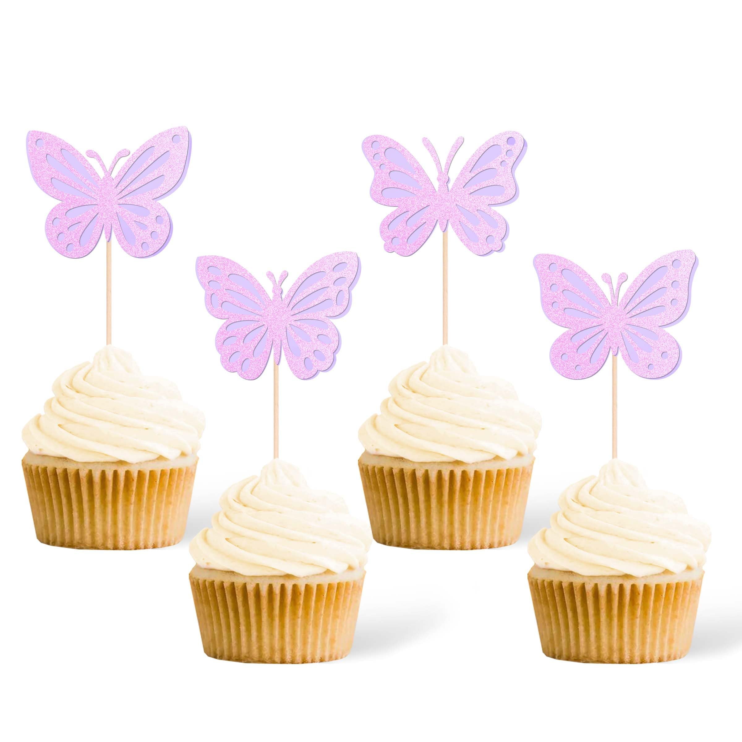 Gexolenu 24 PcsITSC Purple Glitter 3D Butterfly Cupcake Toppers and ...