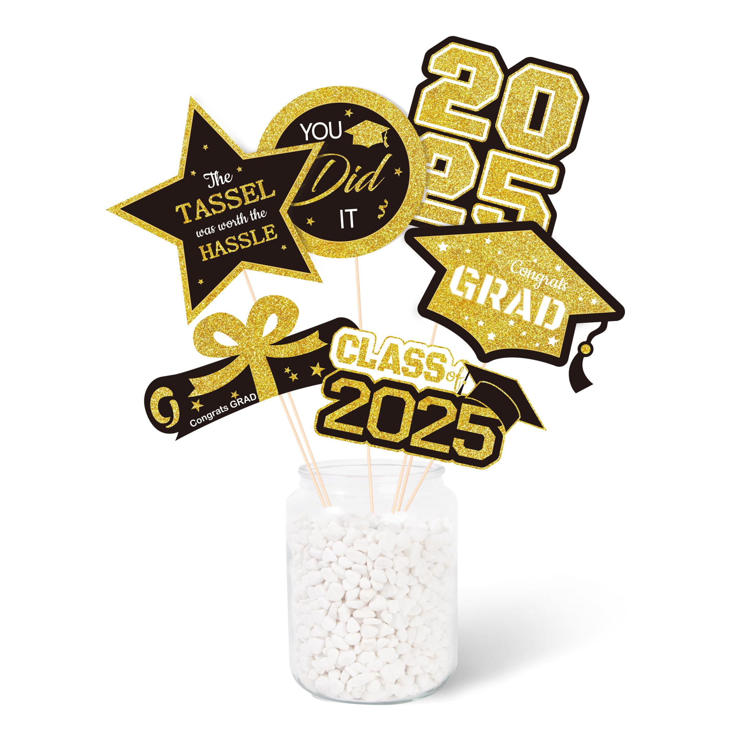 Gexolenu 30 PCS Glitter MMF7 Black and Gold Double-Sided Graduation ...