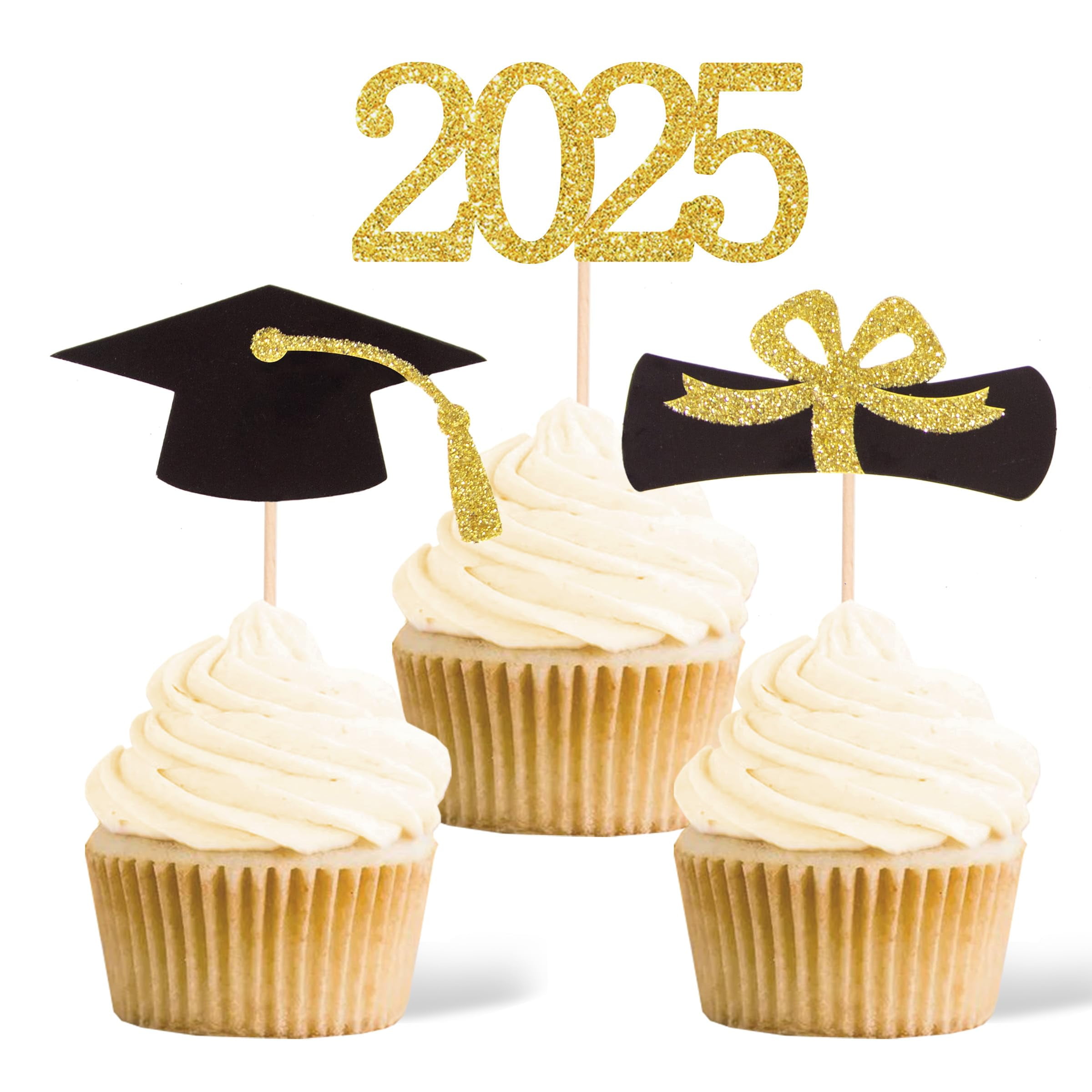 Gexolenu 48 pcsITSC Gold DIY Cupcake Toppers, Class of 2025 Graduation ...