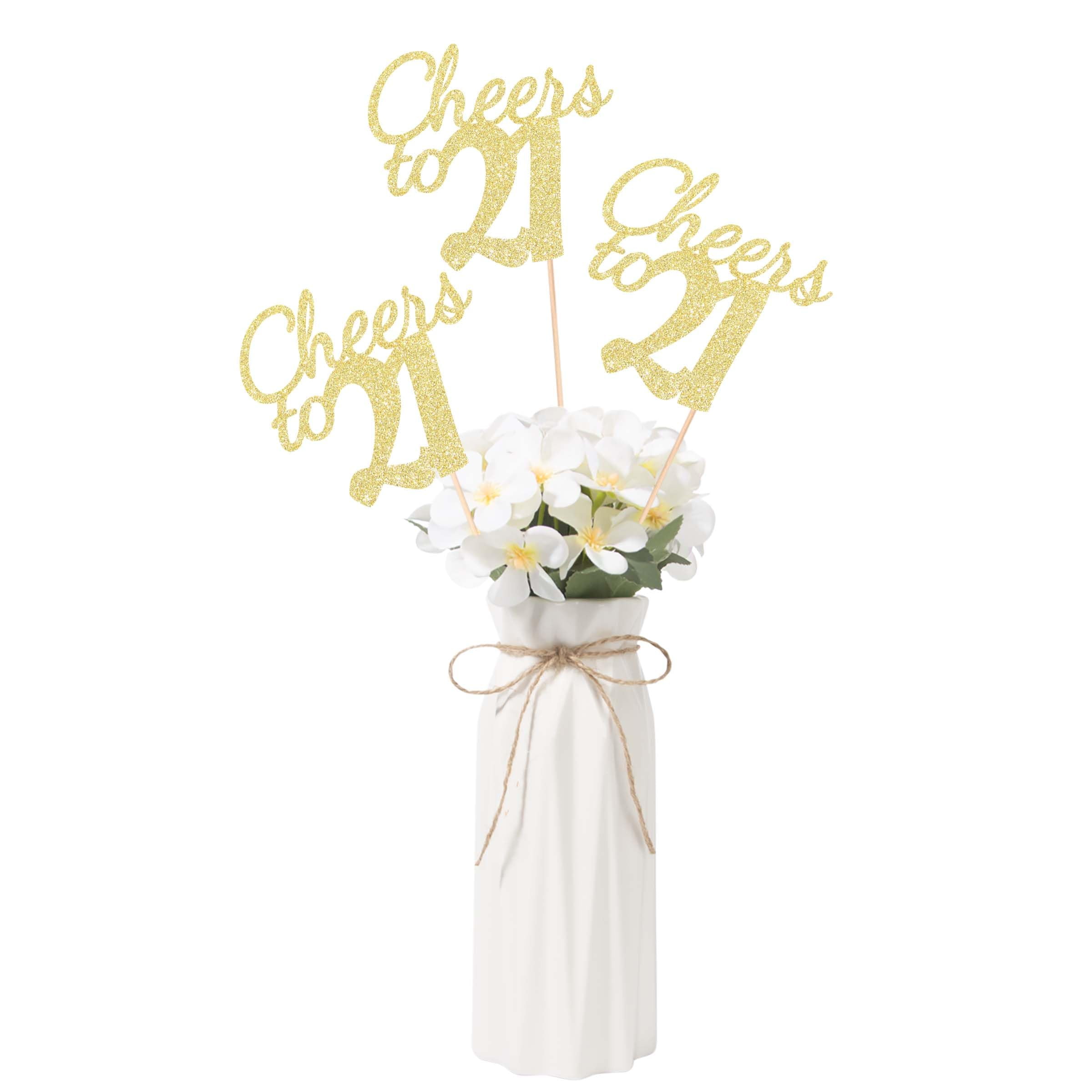 Gexolenu Cheers to 21, IFF17 10 Pack Double-Sided Gold Glitter 21st Birthday Centerpieces for ...