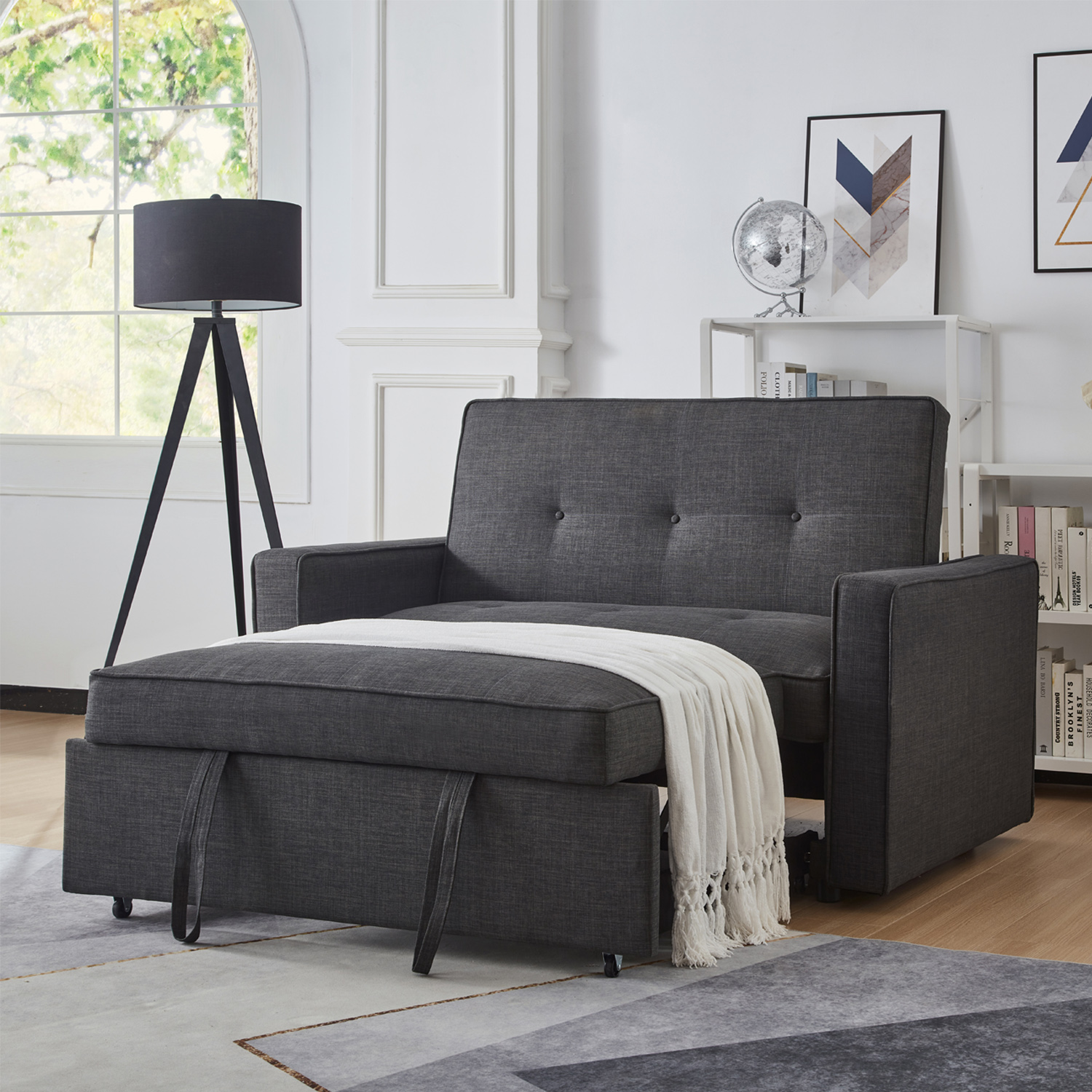 Accent Sofa, Tufted Loveseat Sofa, Convertible Sofa Bed with Two Pillow ...