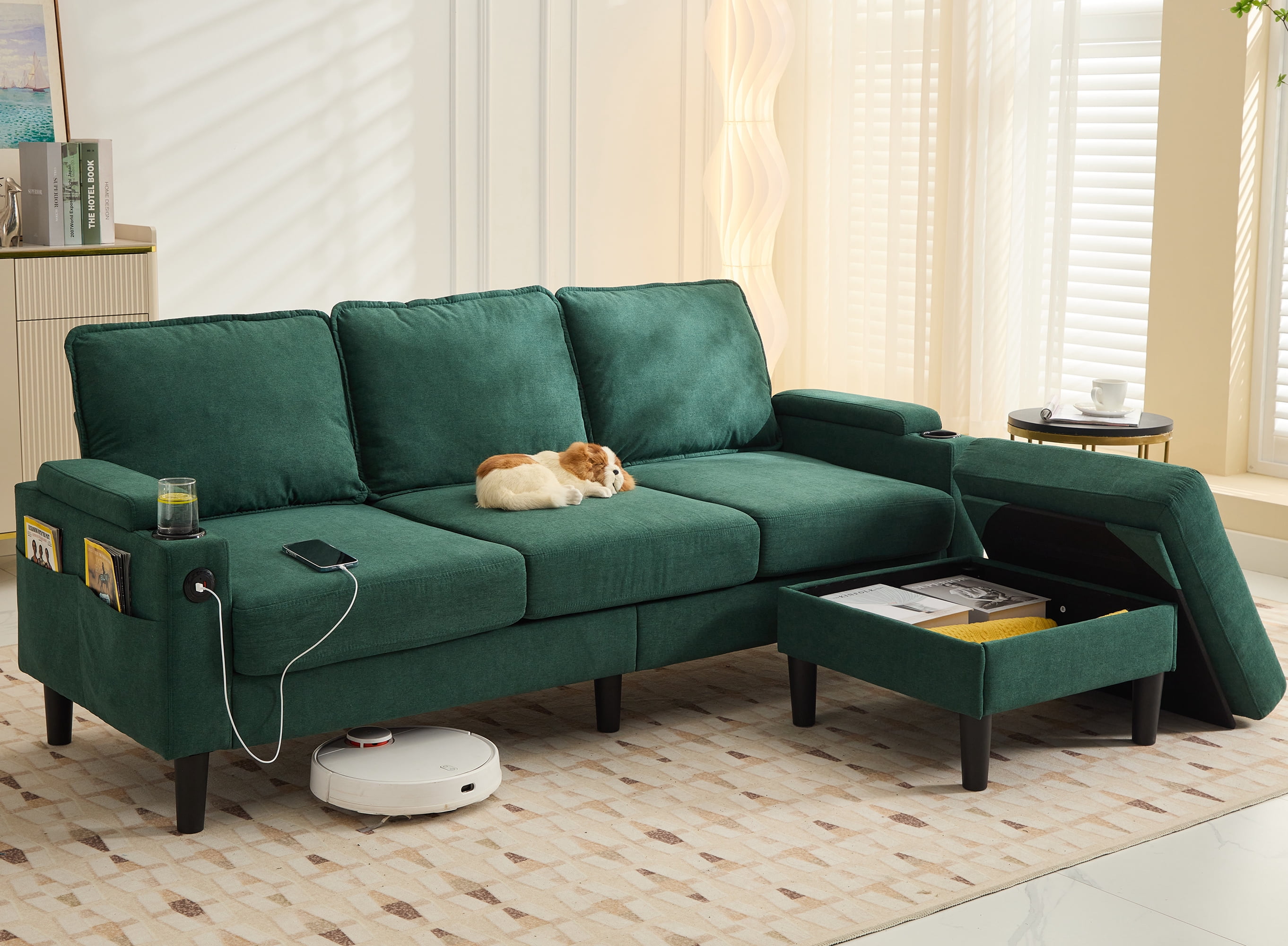 Gexpusm 78" Sectional Sofa, Modern L Shape Sofa with Storage Footstool ...