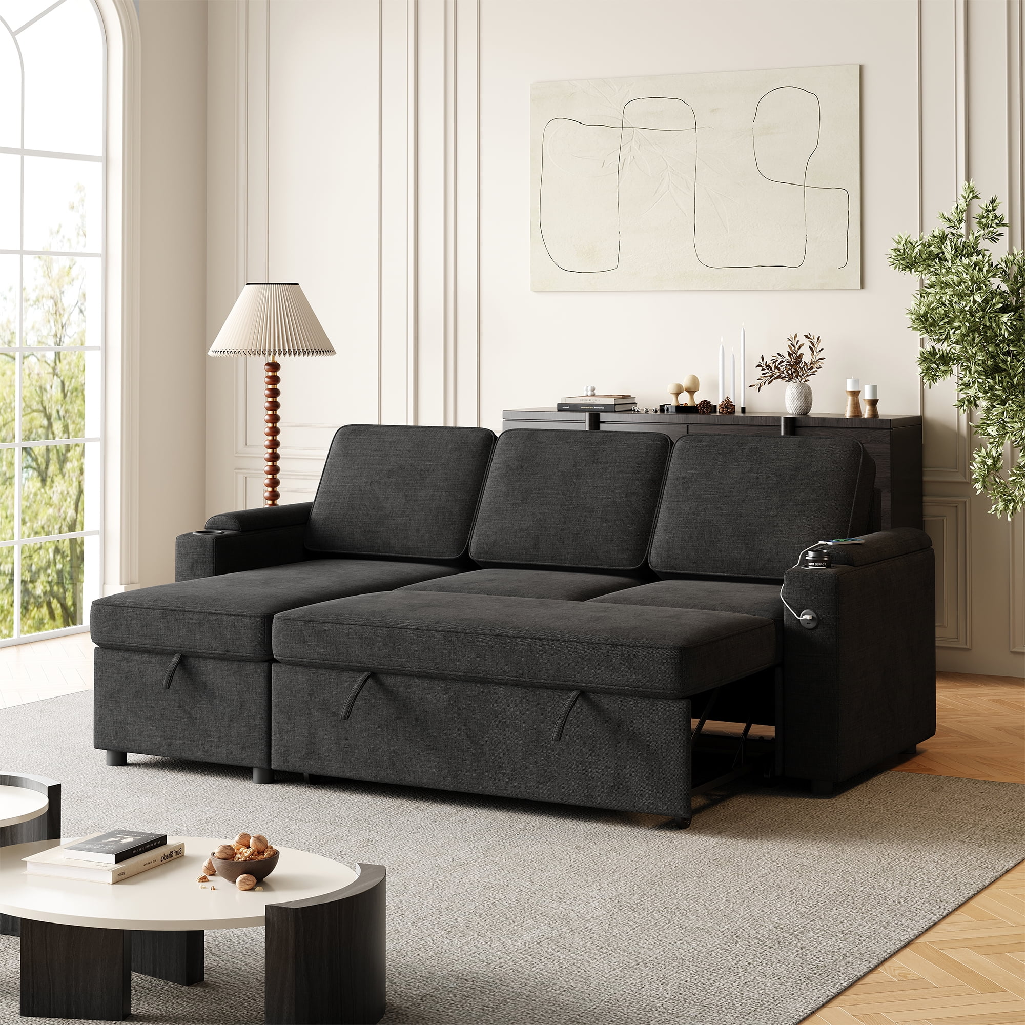 Gexpusm 85" Sleeper Sofa Modern Pull Out Couch Bed with Charging Port ...