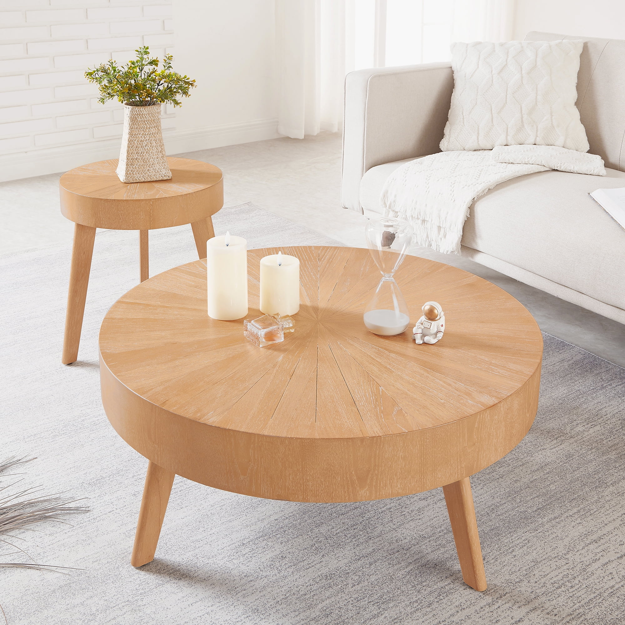 Gexpusm Coffee Table, Round Natural Solid Wood Coffee Table for Living ...