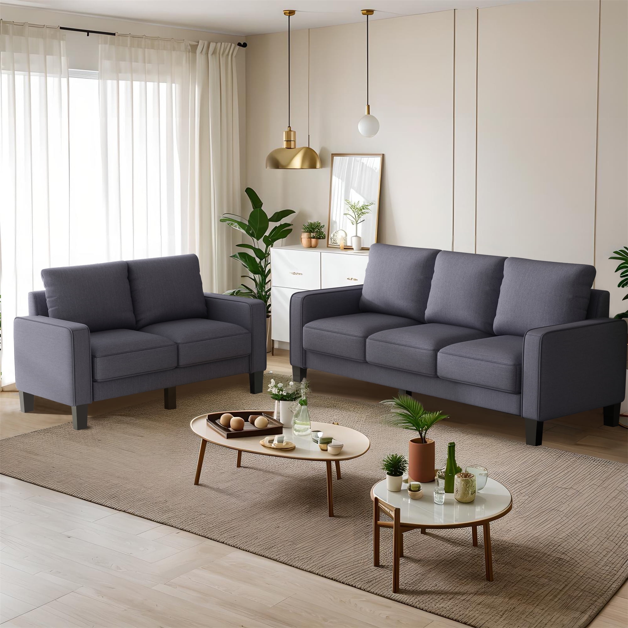 Gexpusm Loveseat ＆ Sofa Couches Set for Living Room, Modern Fabric 2+3 ...