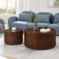 Gexpusm Nesting Coffee Table Set of 2, Handcraft Round Coffee Table with Small End Table, Solid ...
