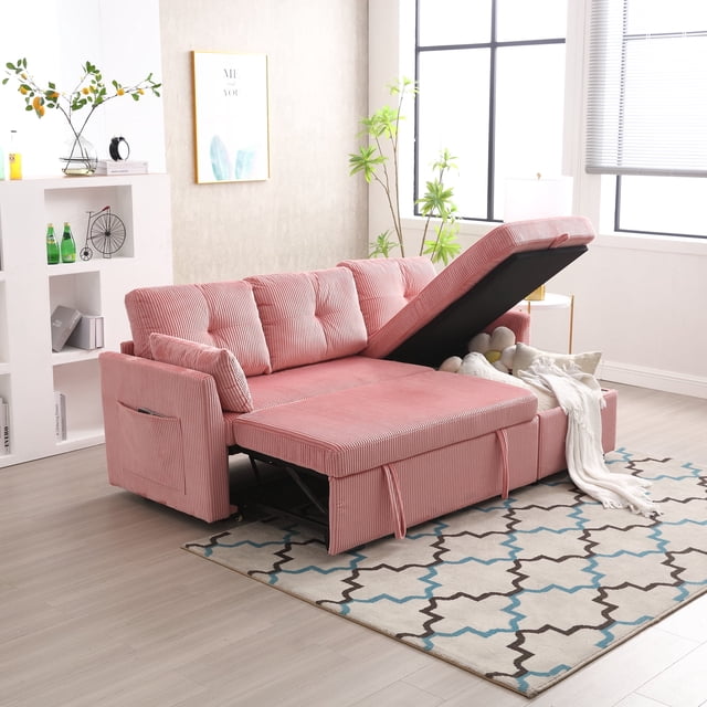 Gexpusm Pull Out Combination Sofa Modern L-Shaped Couch with Storage ...