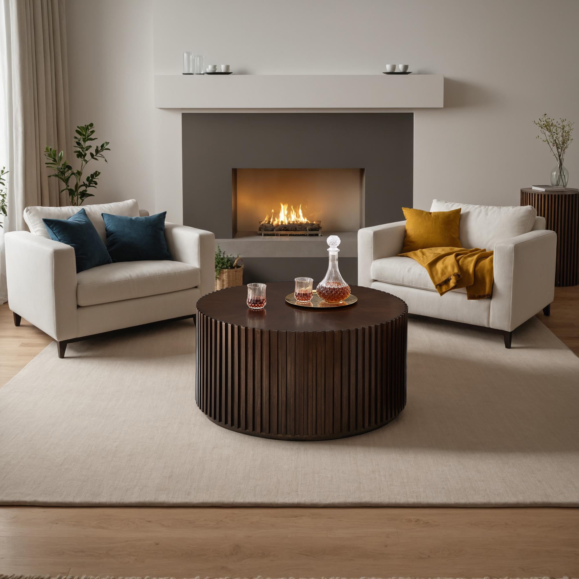 Gexpusm Wooden Small Circular Coffee Table, Solid Wood Center Table for ...