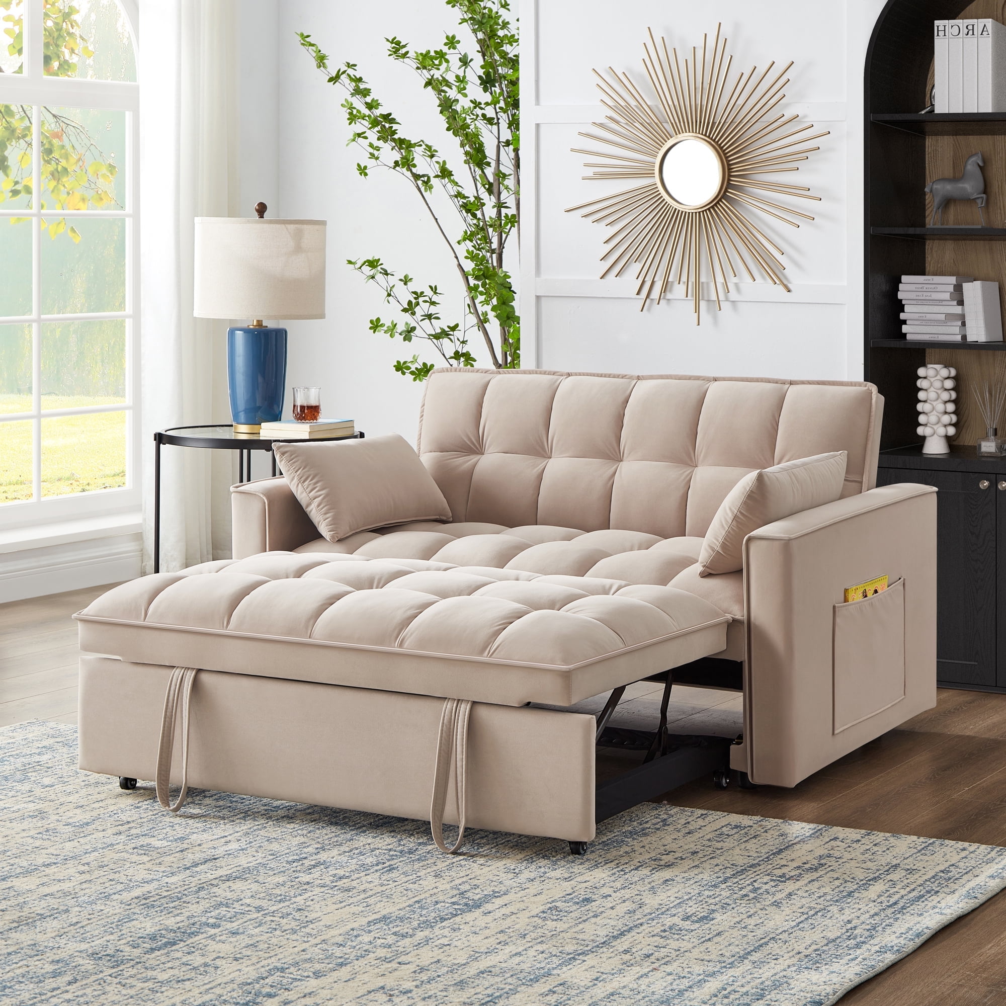Gexpusm Tufted Pull Out Sofa Bed Convertible Sleeper Sofa with ...