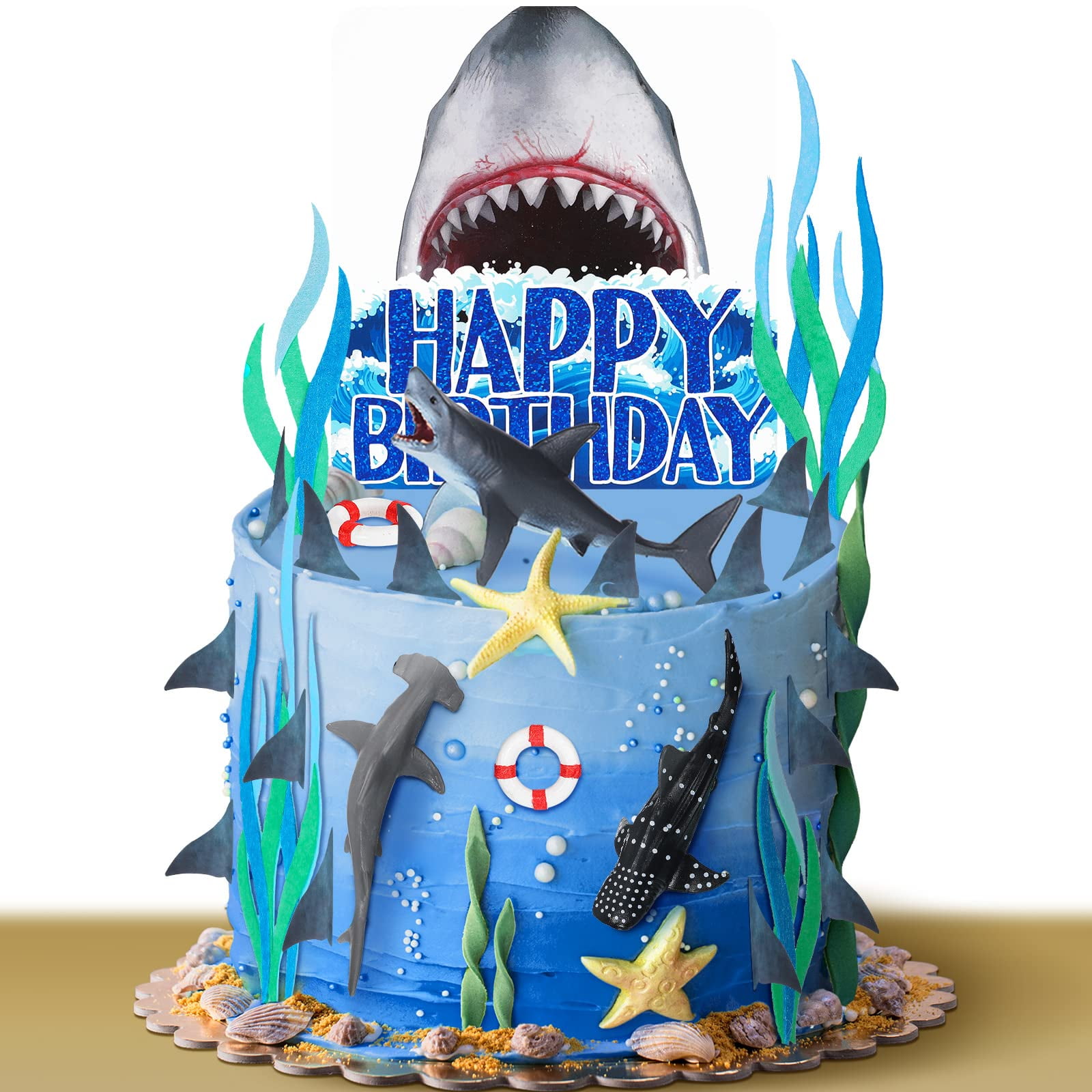 Geyee 18 Pack TWE5 Shark Cake Toppers for Attack Sea Creatures Decor ...